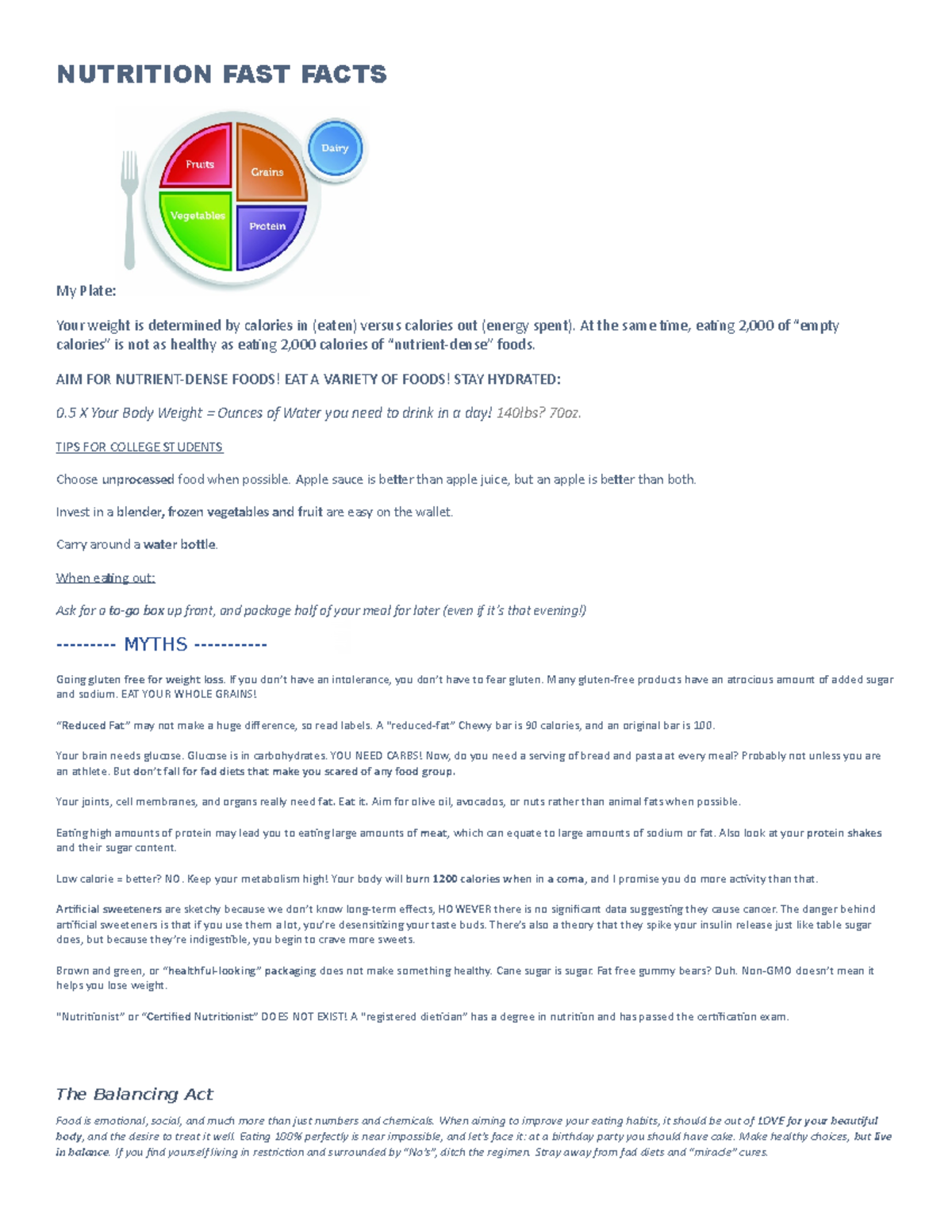 Nutrition FAST Facts - Helpful educational tool. - NUTRITION FAST FACTS ...