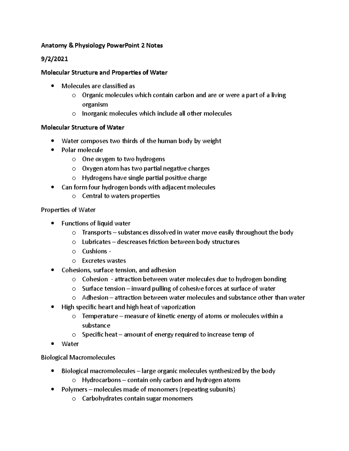Anatomy Powerpoint 2 Notes - Anatomy & Physiology PowerPoint 2 Notes 9 ...