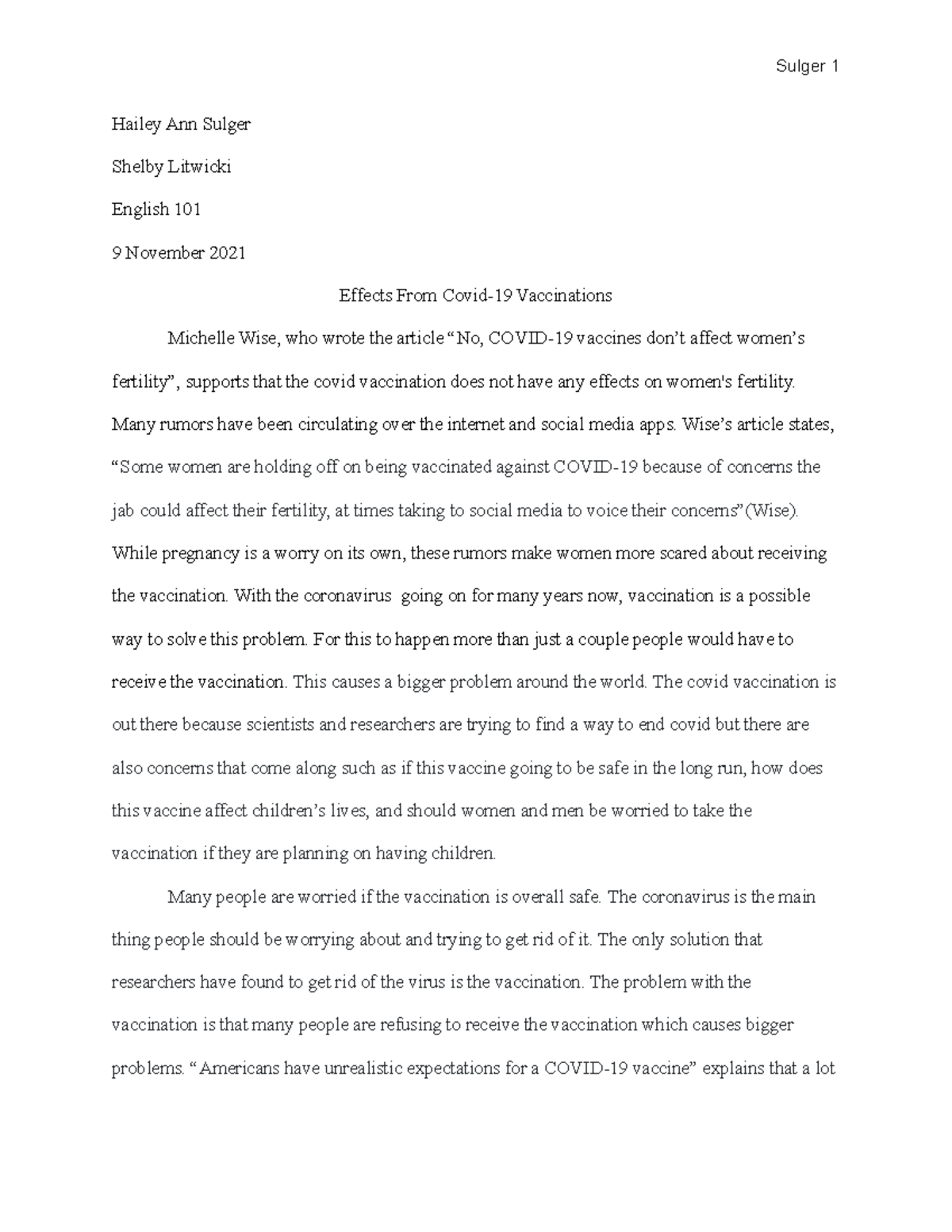 Final Draft Research Paper - Hailey Ann Sulger Shelby Litwicki English ...