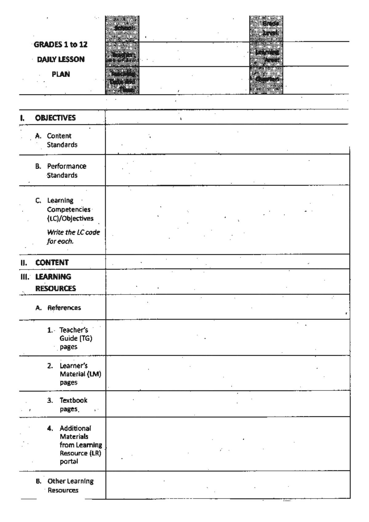 Lesson Plan-Blank-Form-K-to-12-Format - Bachelor of Secondary Education ...
