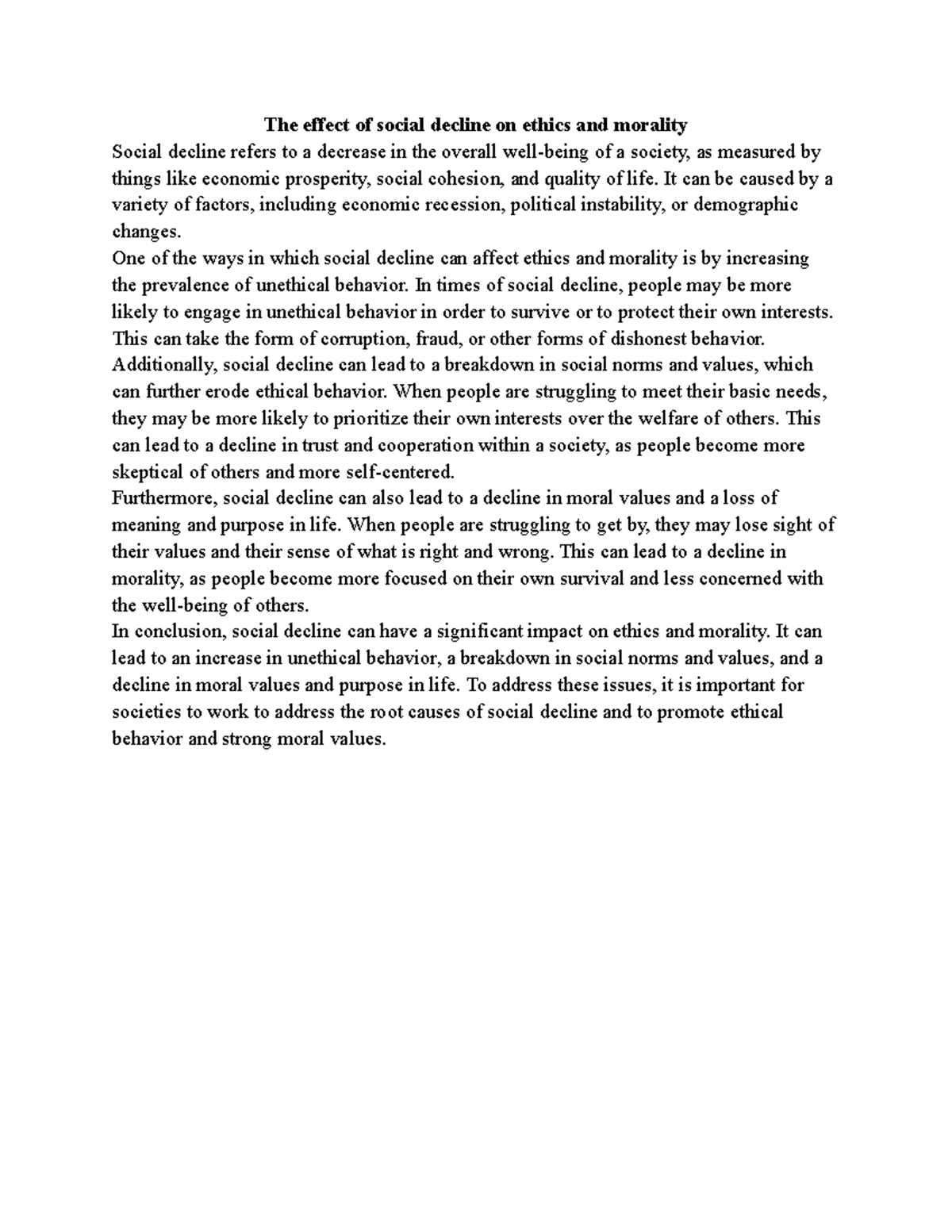 The effect of social decline on ethics and morality - It can be caused ...