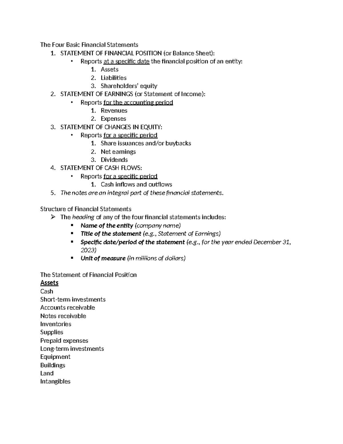 The Four Basic Financial Statements - STATEMENT OF FINANCIAL POSITION ...