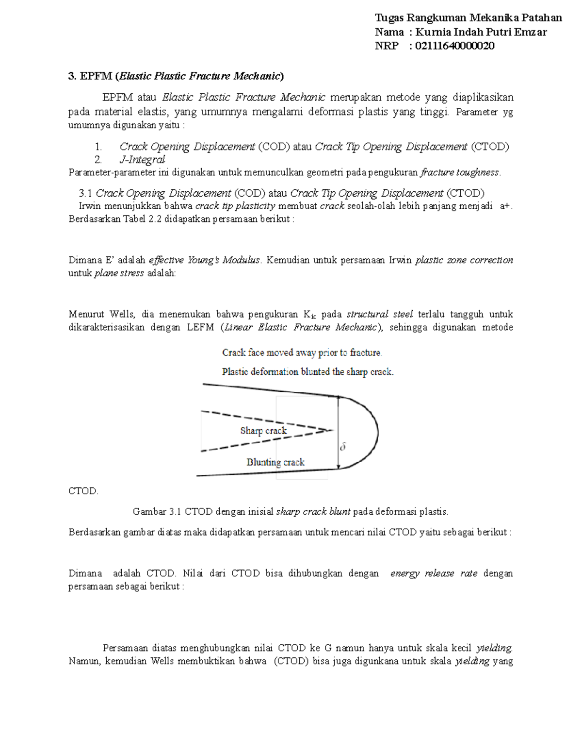 Catatan Mekpat 2020 - 3. EPFM (Elastic Plastic Fracture Mechanic) EPFM atau Elastic Plastic ...