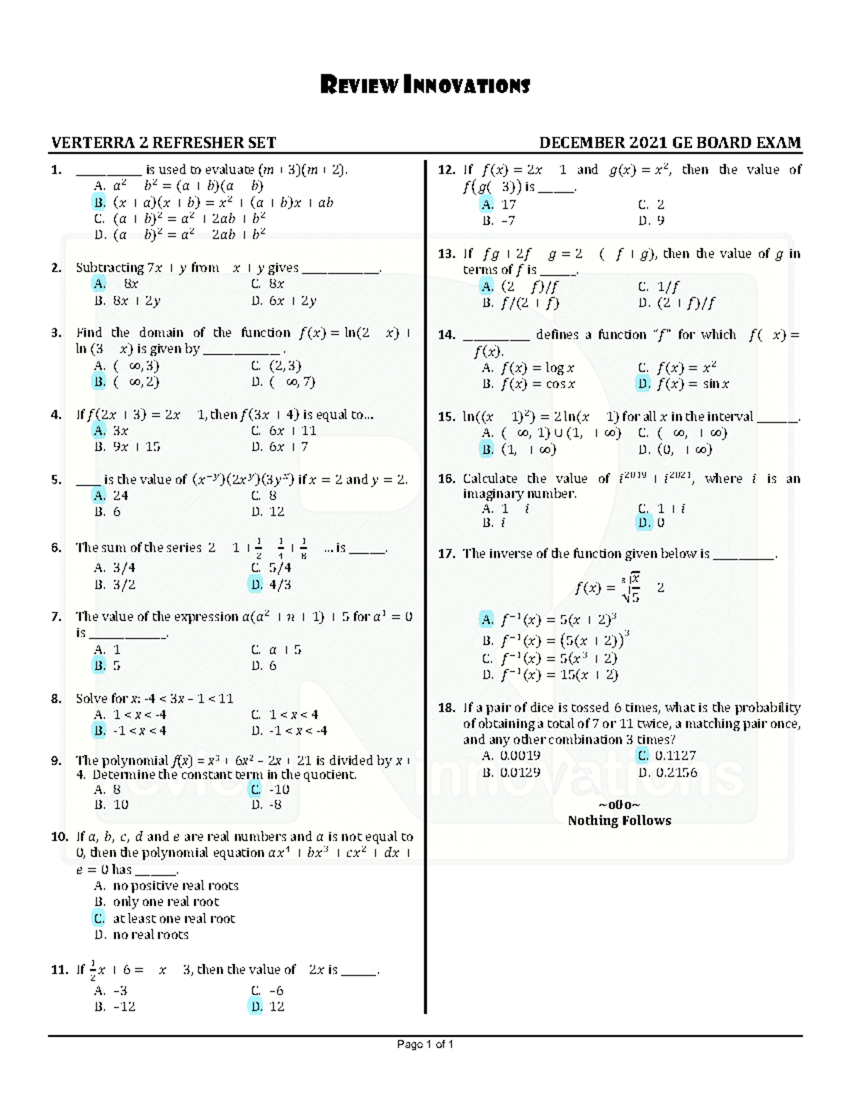 Intermediate College Algebra - USeP - Studocu