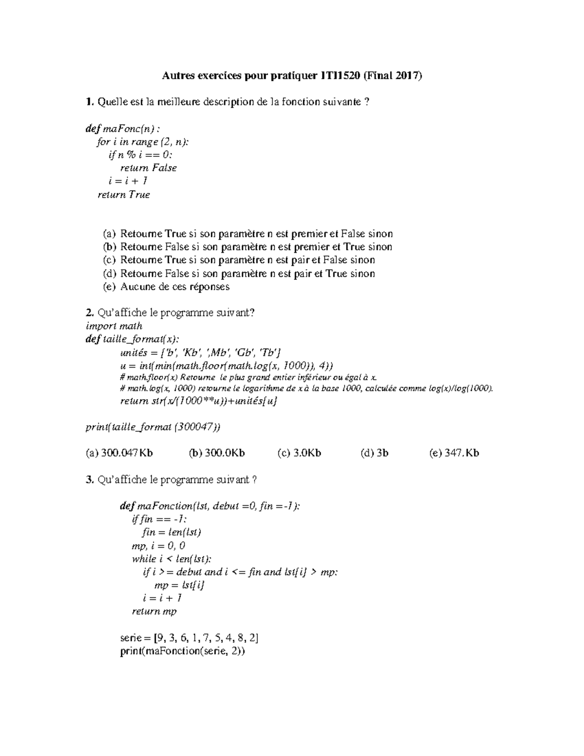 Final 2017 Version 3 Final 2017 Practice ENG CSI2110 Exam - CSI2110 - uOttawa - Studocu