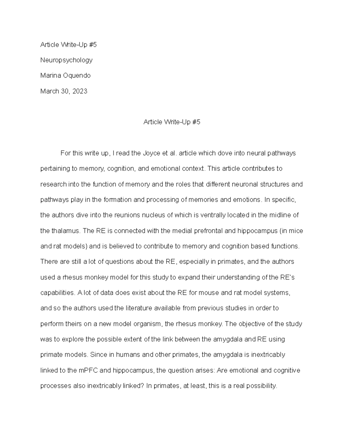 Article Write-Up #5 - article which dove into neural pathways ...