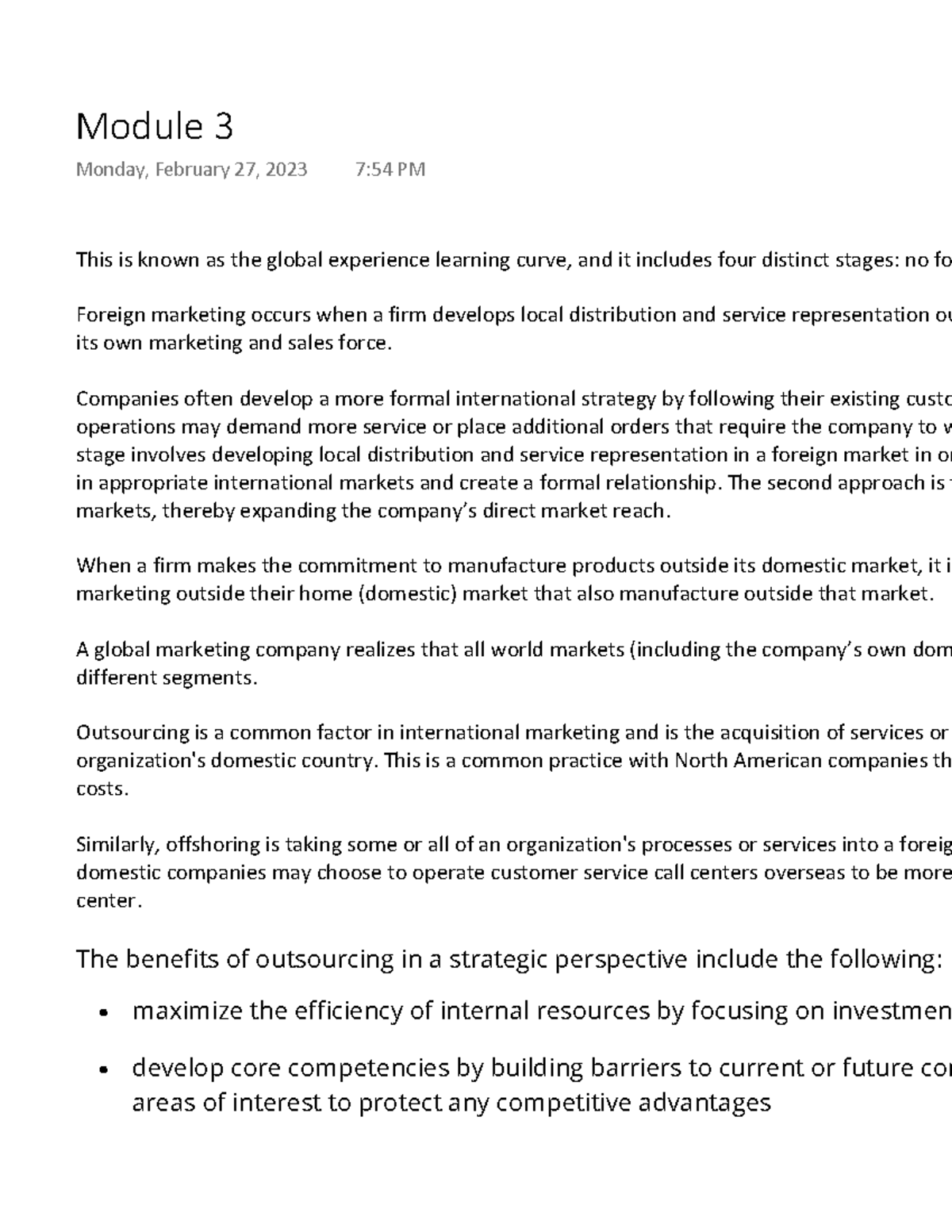 D174- Module 3 - reading notes - This is known as the global experience ...