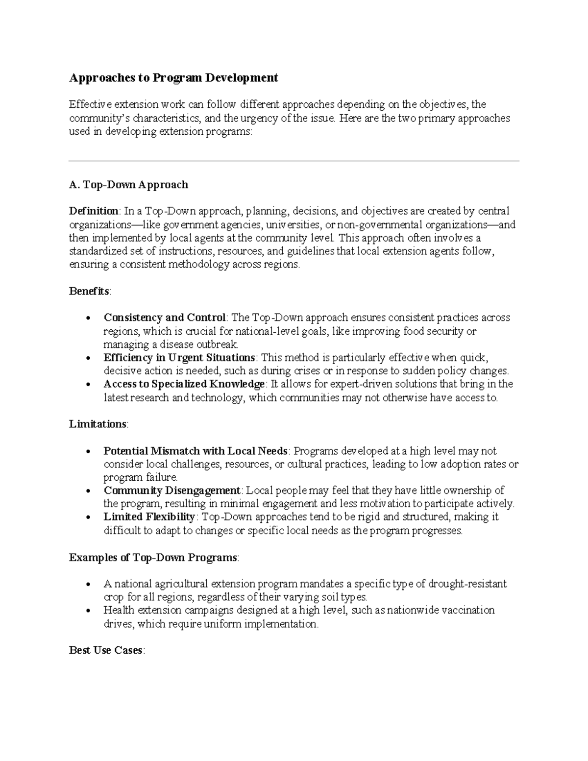 IM for Approaches to Extn - Approaches to Program Development Effective ...