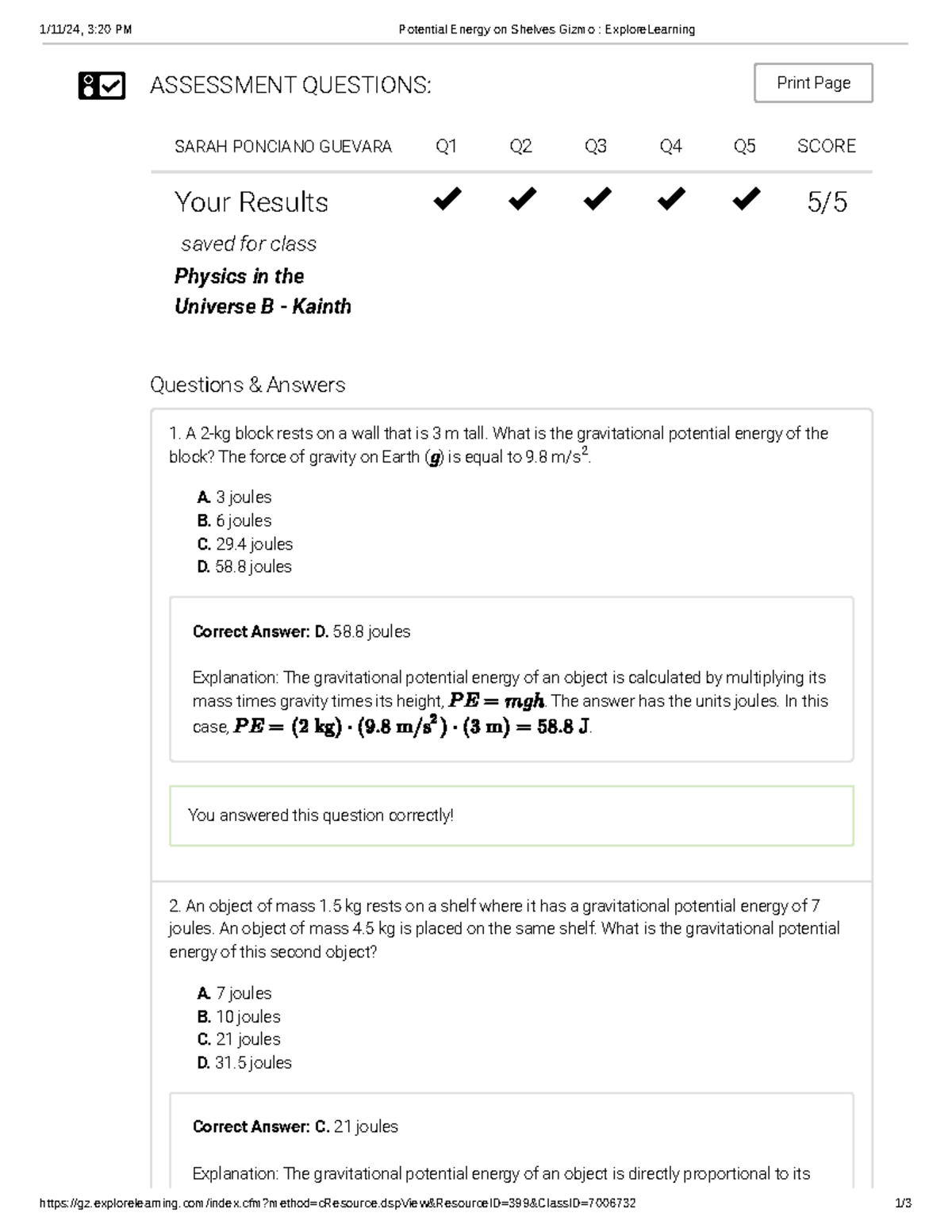 Potential Energy on Shelves Gizmo Explore Learning - - Studocu