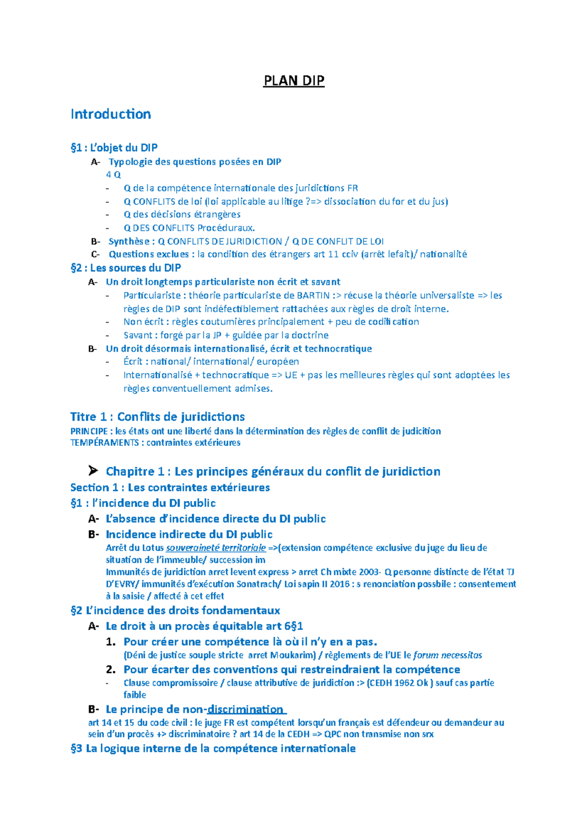 PLAN DIP - PLAN détaillé DIP => droit international privé - PLAN DIP ...