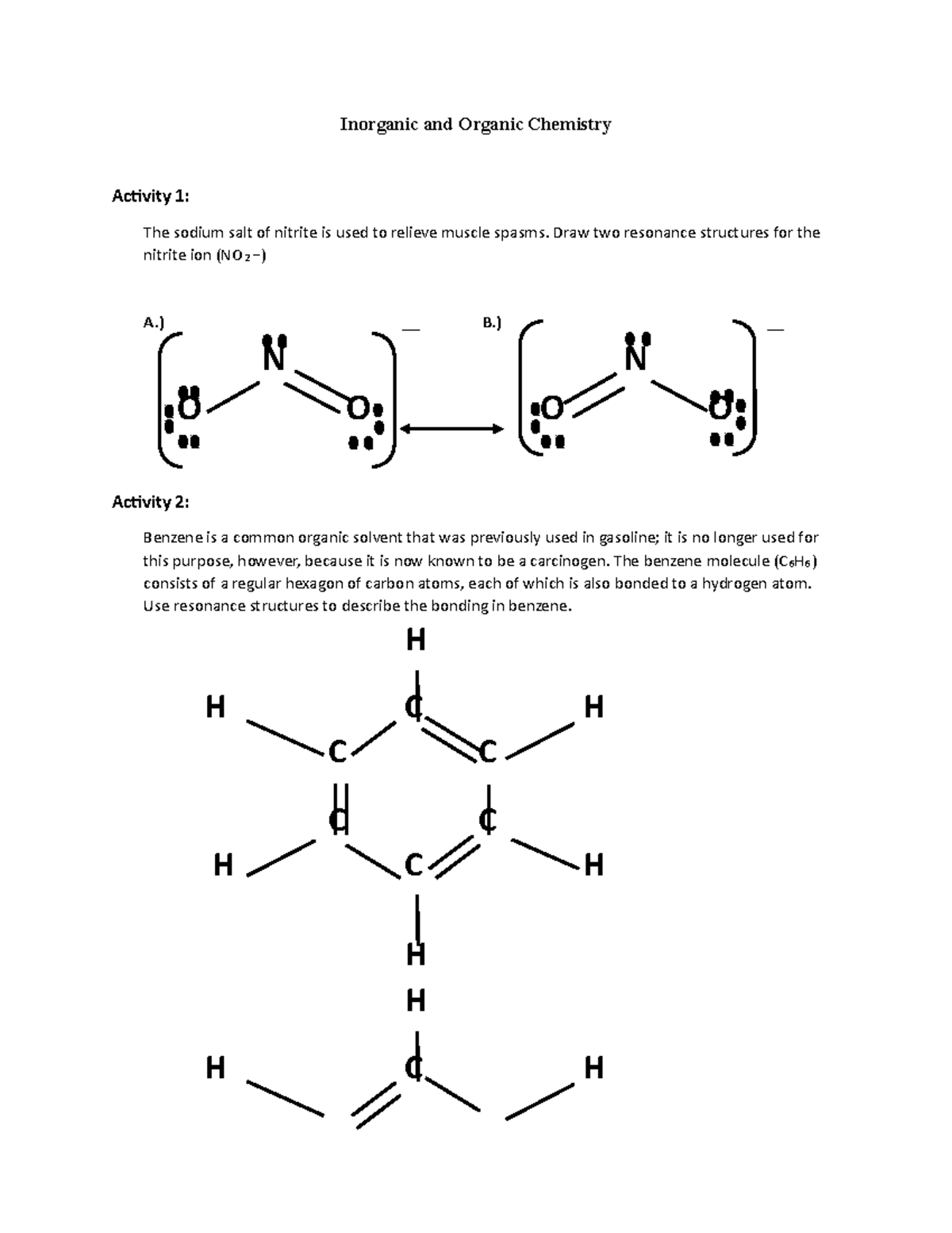 Chem lec - Exciting - Inorganic and Organic Chemistry Activity 1: The ...