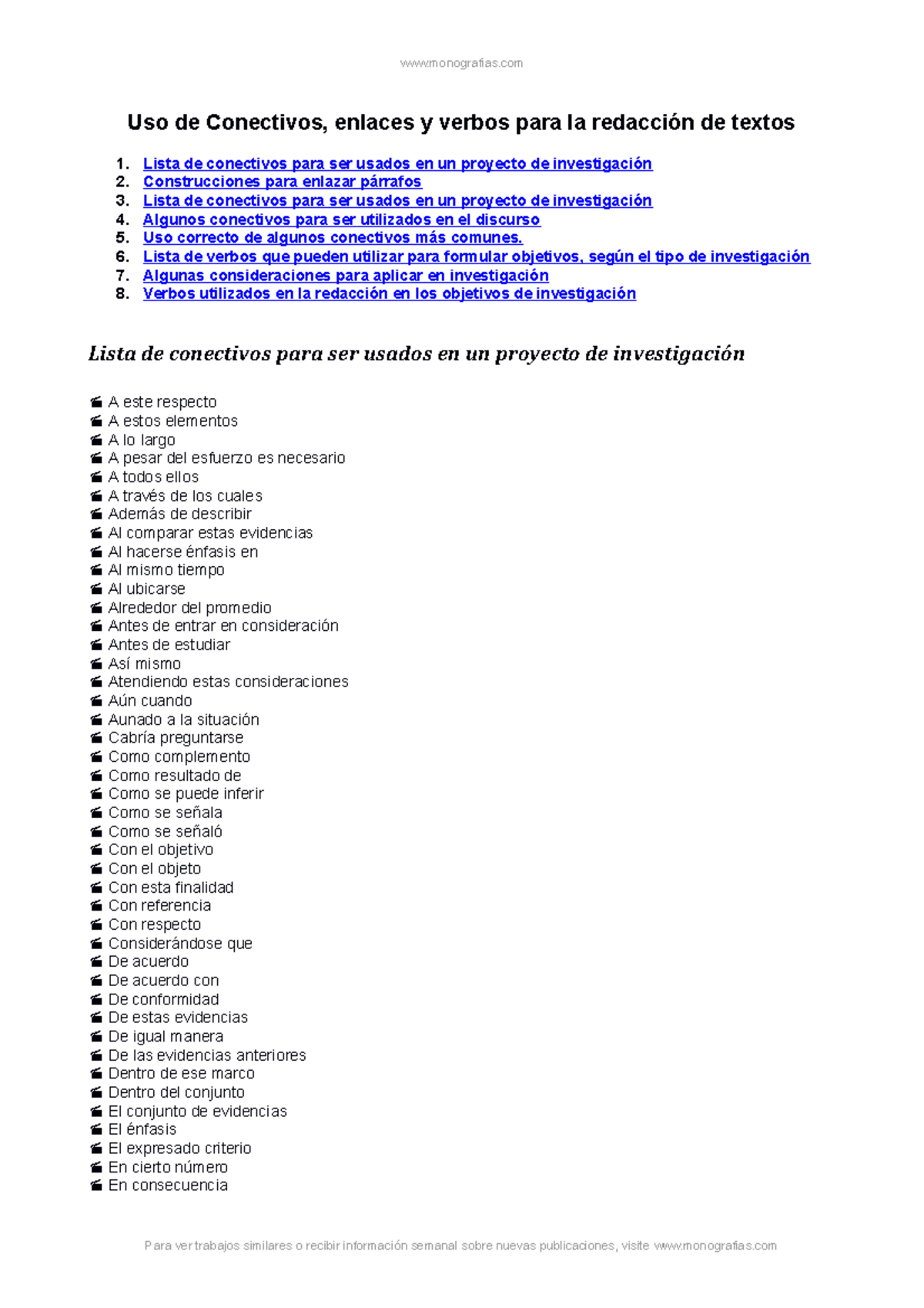 Uso conectivos enlaces y verbos redacion textos - Uso de Conectivos ...