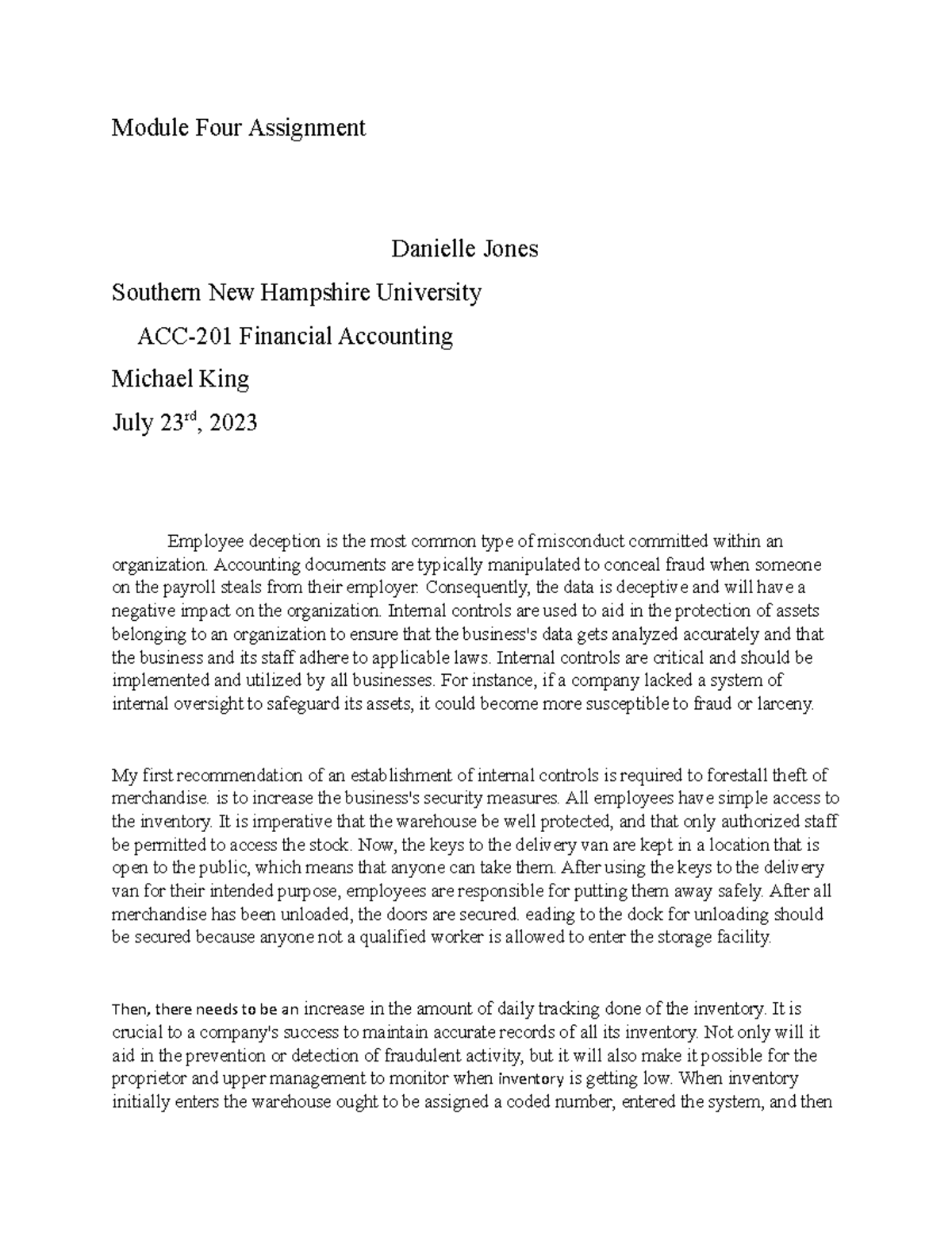 Acc-201 Module 4 assignment - Module Four Assignment Danielle Jones ...