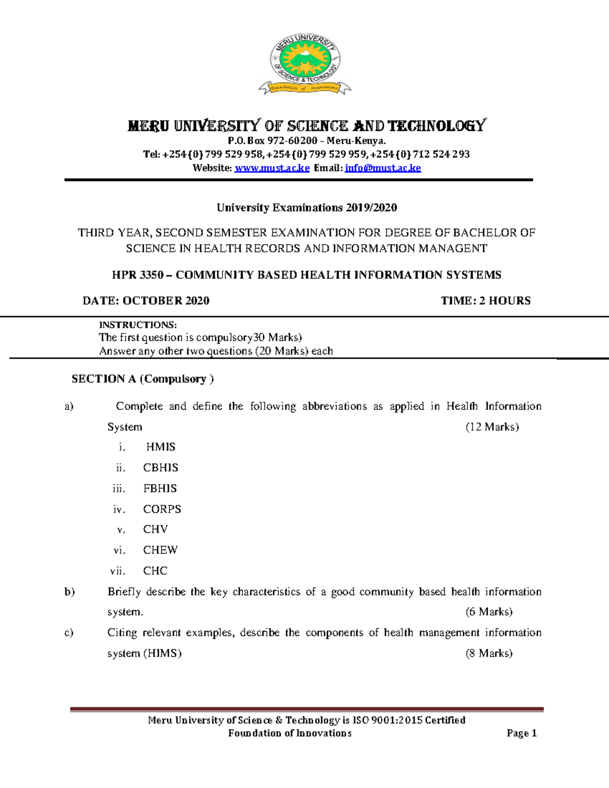 Community Based Health Information System - Meru University of Science ...