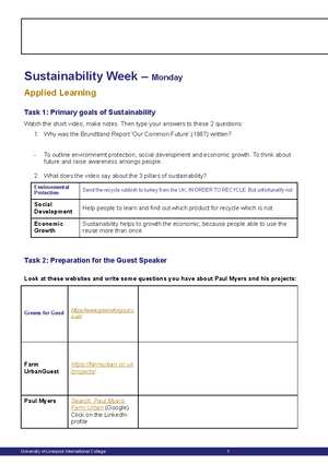 What is Sustainability Student Handout - Sustainability Week – Monday ...