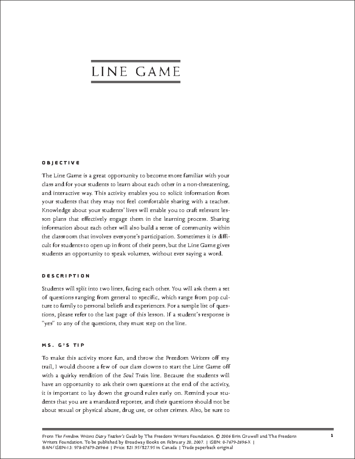 LINE-GAME - Line game - O B J E C T I V E The Line Game is a great ...
