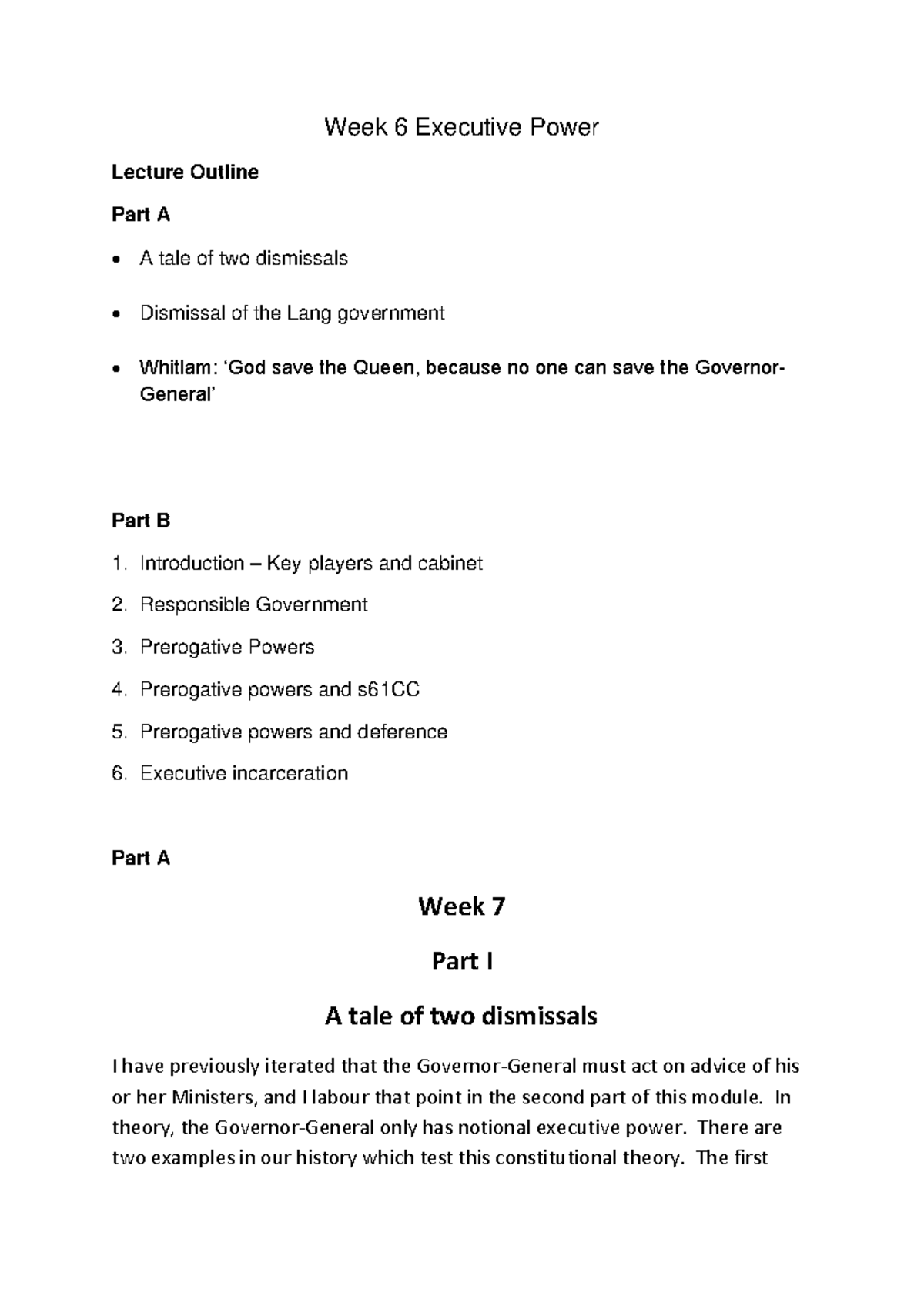 Week+6+Executive+lecture+notes - Week 6 Executive Power Lecture Outline ...