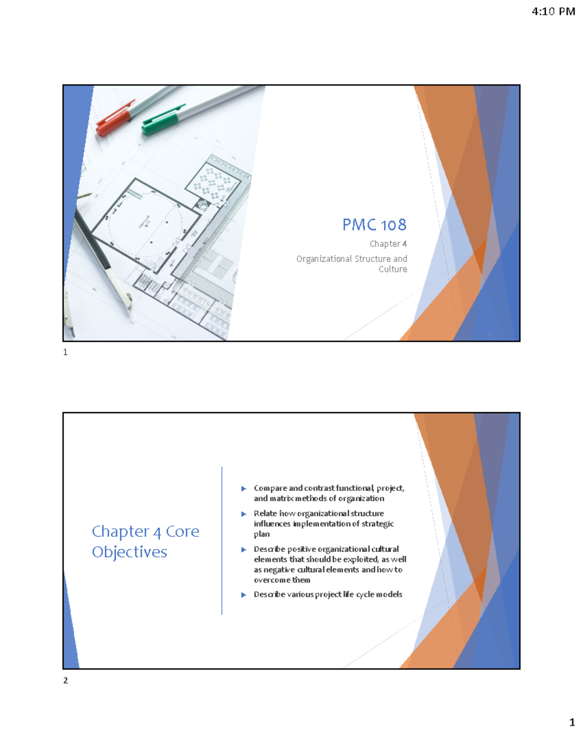 Chapter 4 - notes - 4:10 PM 1 PMC 108 Chapter 4 Organizational ...