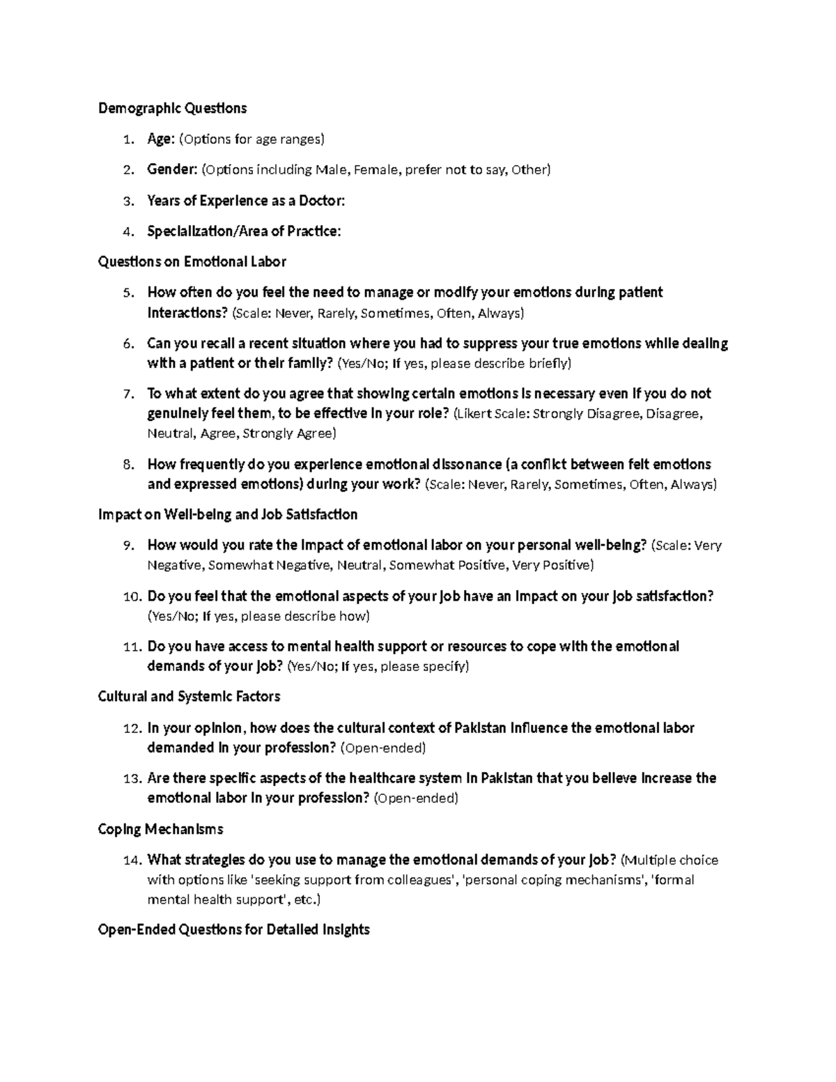 ORSC Survey Questions Sample - Demographic Questions 1. Age: (Options ...