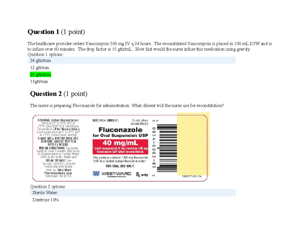 Iv Calculation Quiz Brightspace Quiz Question 1 1 Point The Healthcare Provider Orders