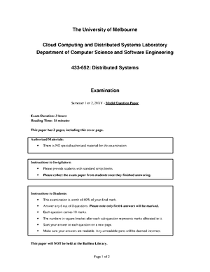 COMP90015 past excam - The University of Melbourne COMP90015 Distributed Systems: Principles and ...