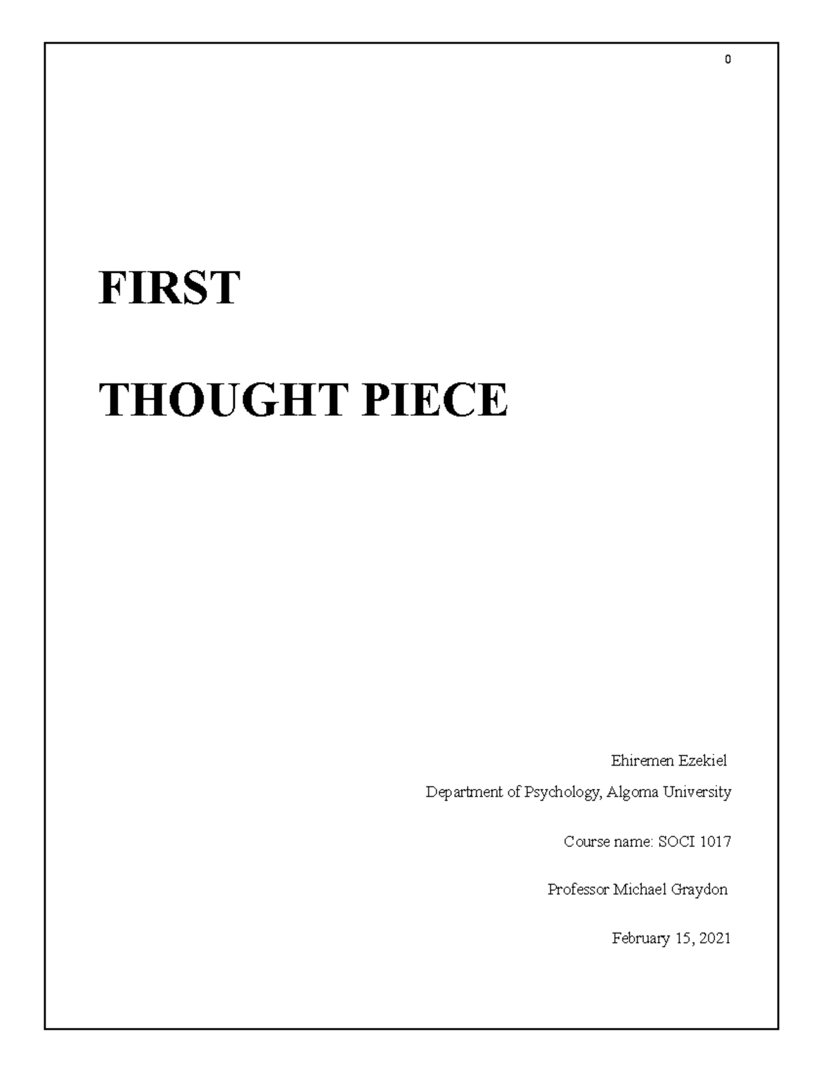 First Thought piece-SOCI1017 First Thought piece-SOCI1017 - FIRST ...