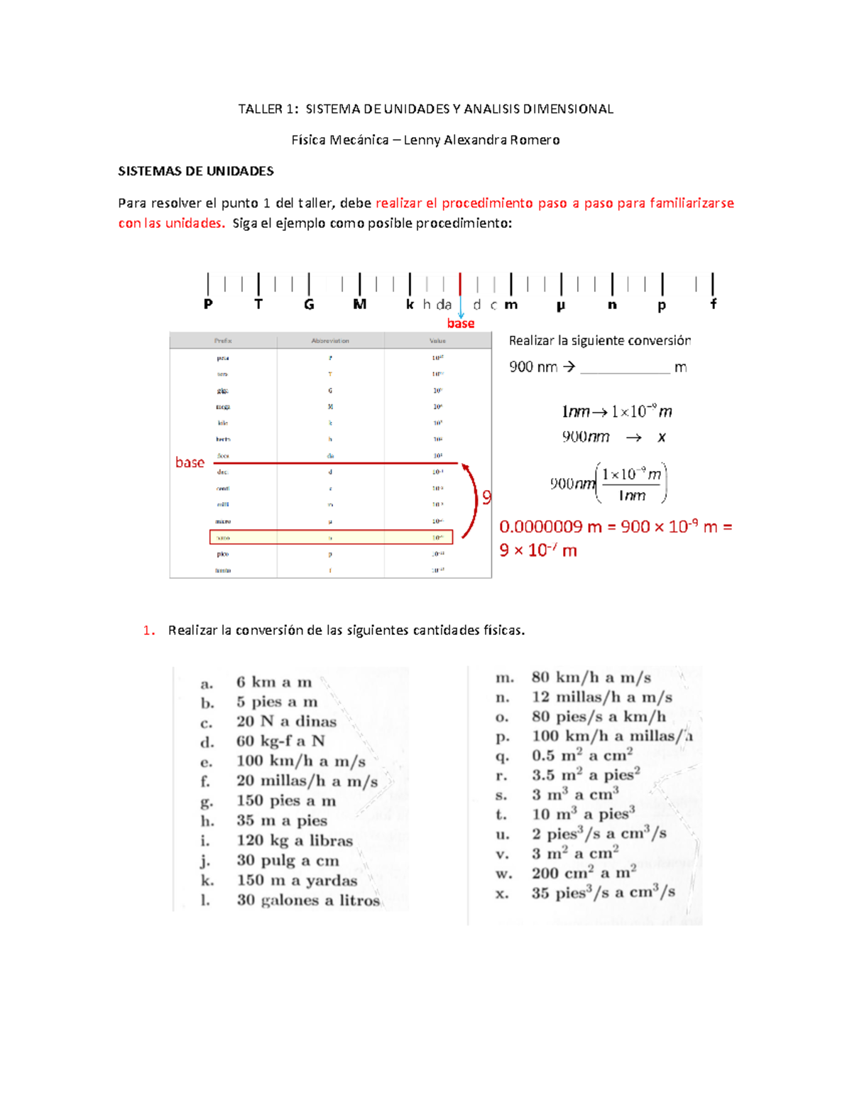 Taller 1 analisis dimensional - TALLER 1: SISTEMA DE UNIDADES Y ...