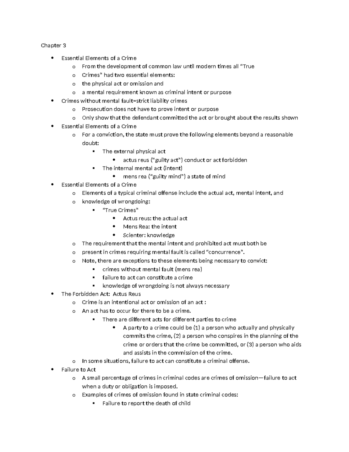 Chapter 3 Notes - CJUS 400 - Chapter 3 Essential Elements of a Crime o ...
