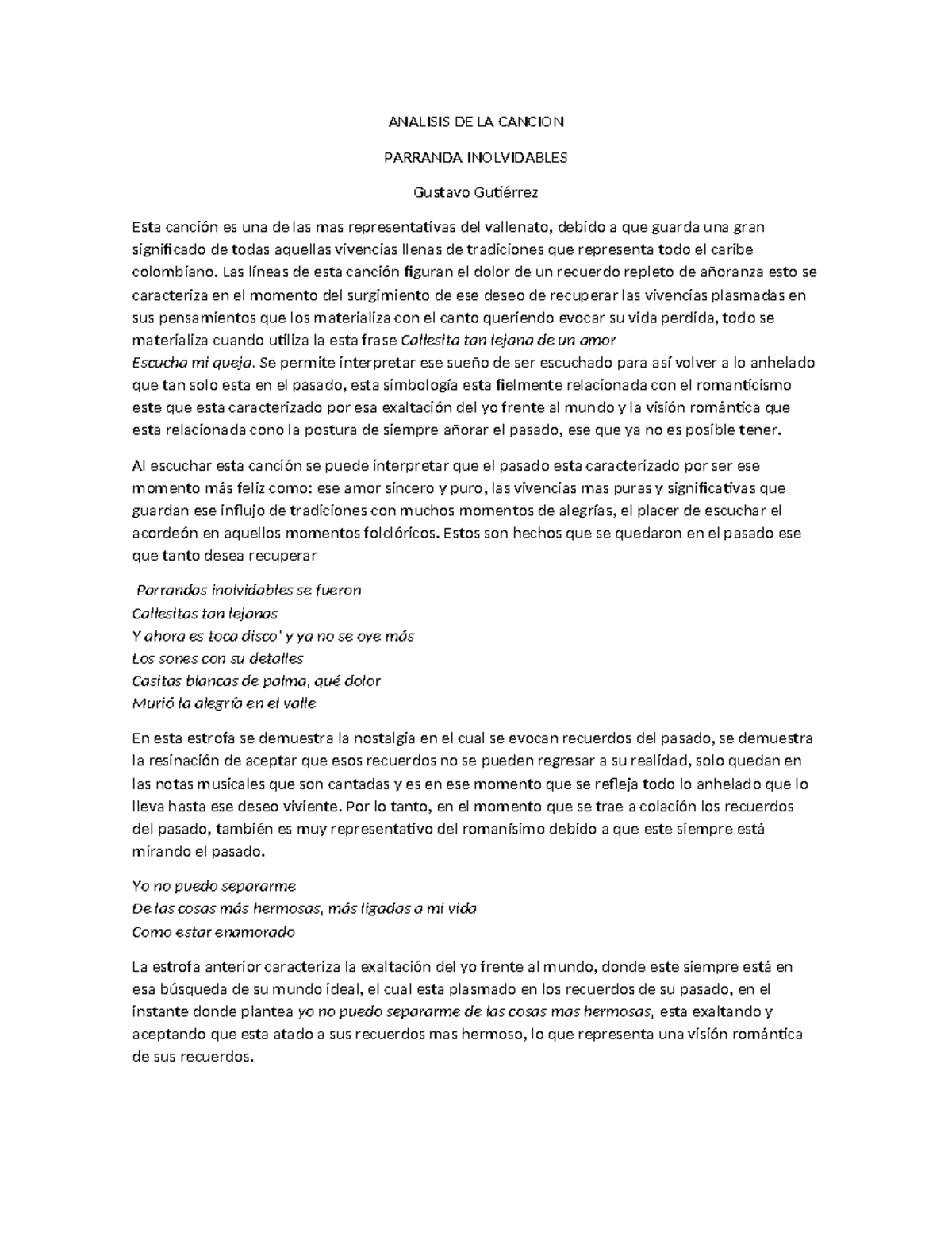 Analisis DE LA Cancion - Apuntes importantes - ANALISIS DE LA CANCION ...