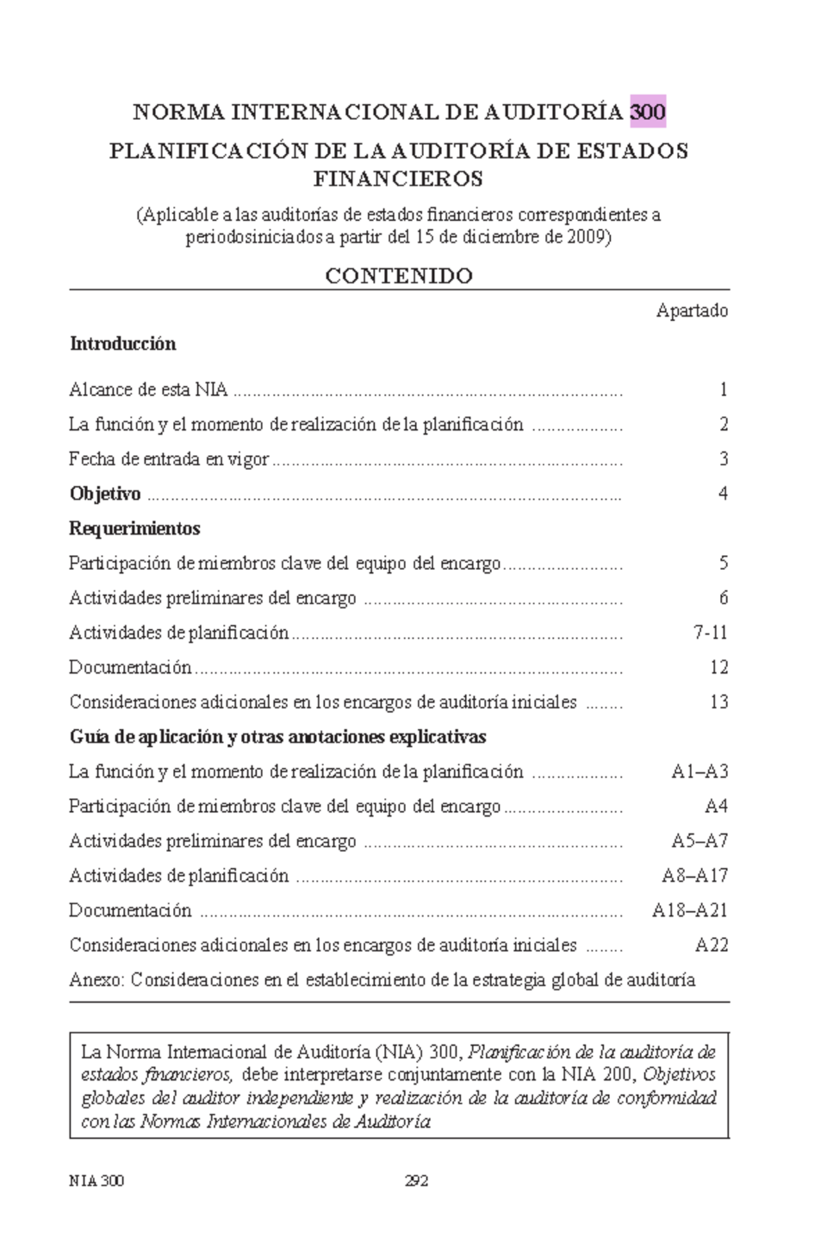 NIA -300-330 - NIA - NIA 300 292 NORMA INTERNACIONAL DE AUDITORÍA 300 ...