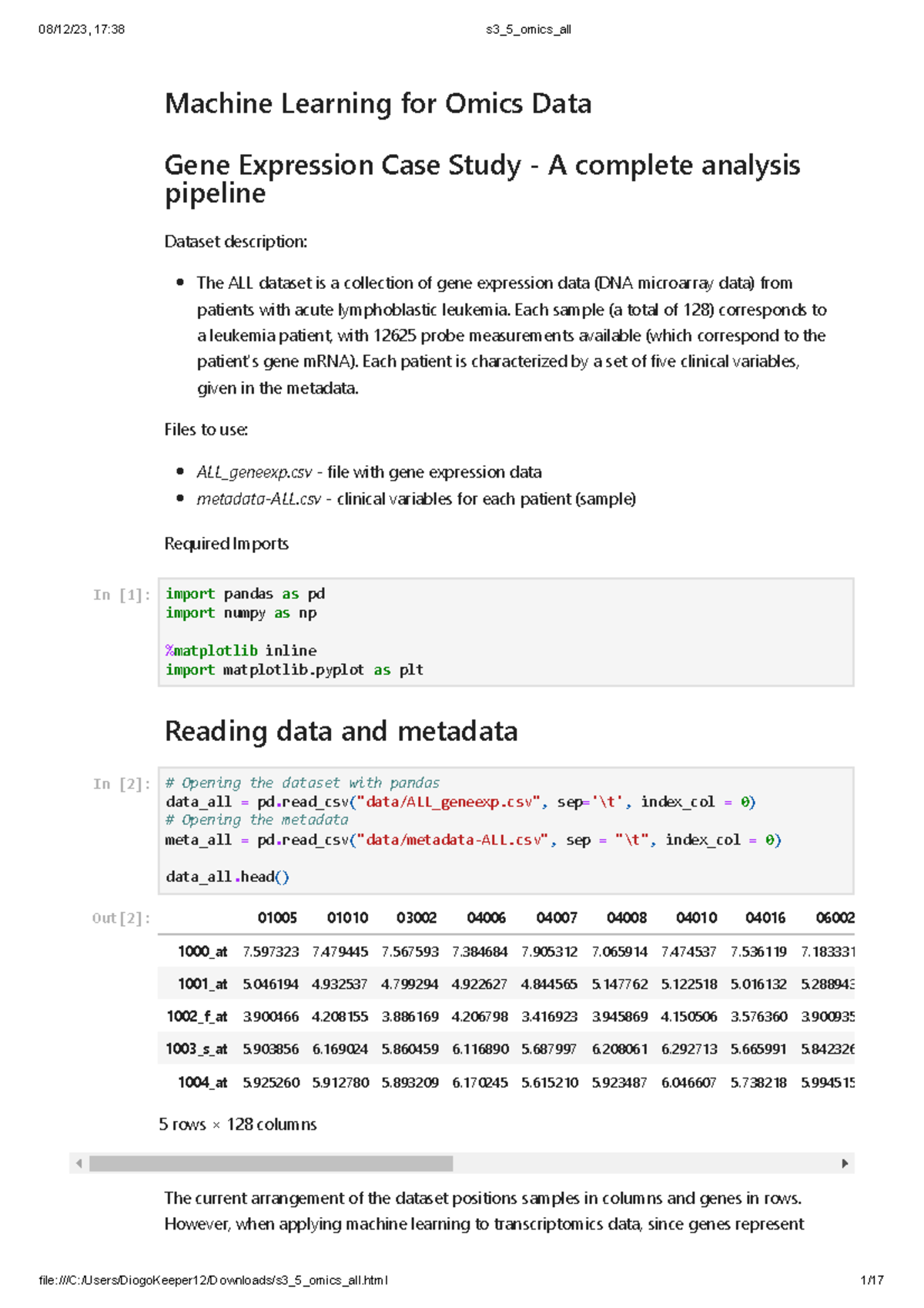 S3 5 omics all - apontamentos - Machine Learning for Omics Data Gene ...