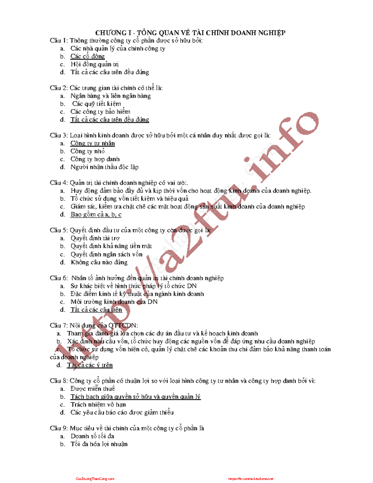 Isinhvien.com-208-422 cau trac nghiem tcdn dhkt quoc dan - CH NG I - T NG QUAN V TÀI CHÍNH - Studocu