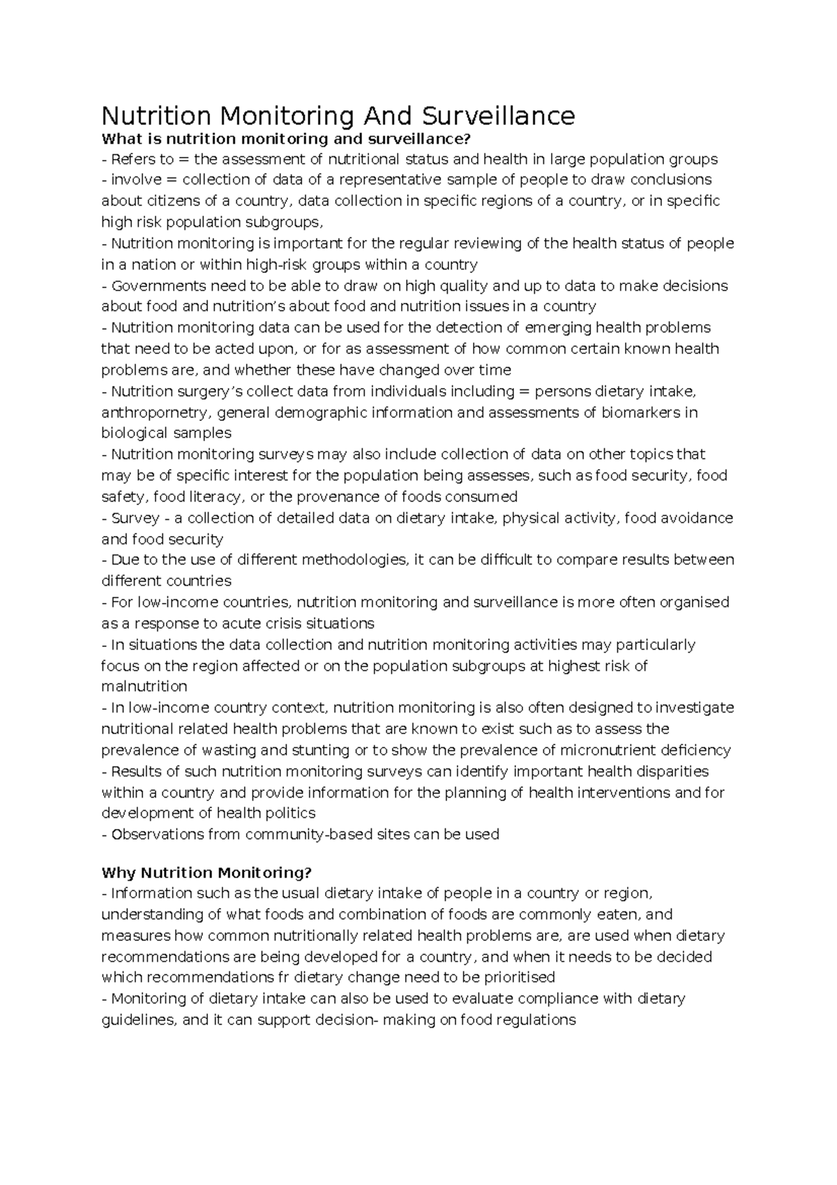 Nutrition Monitoring And Surveillance - Studocu