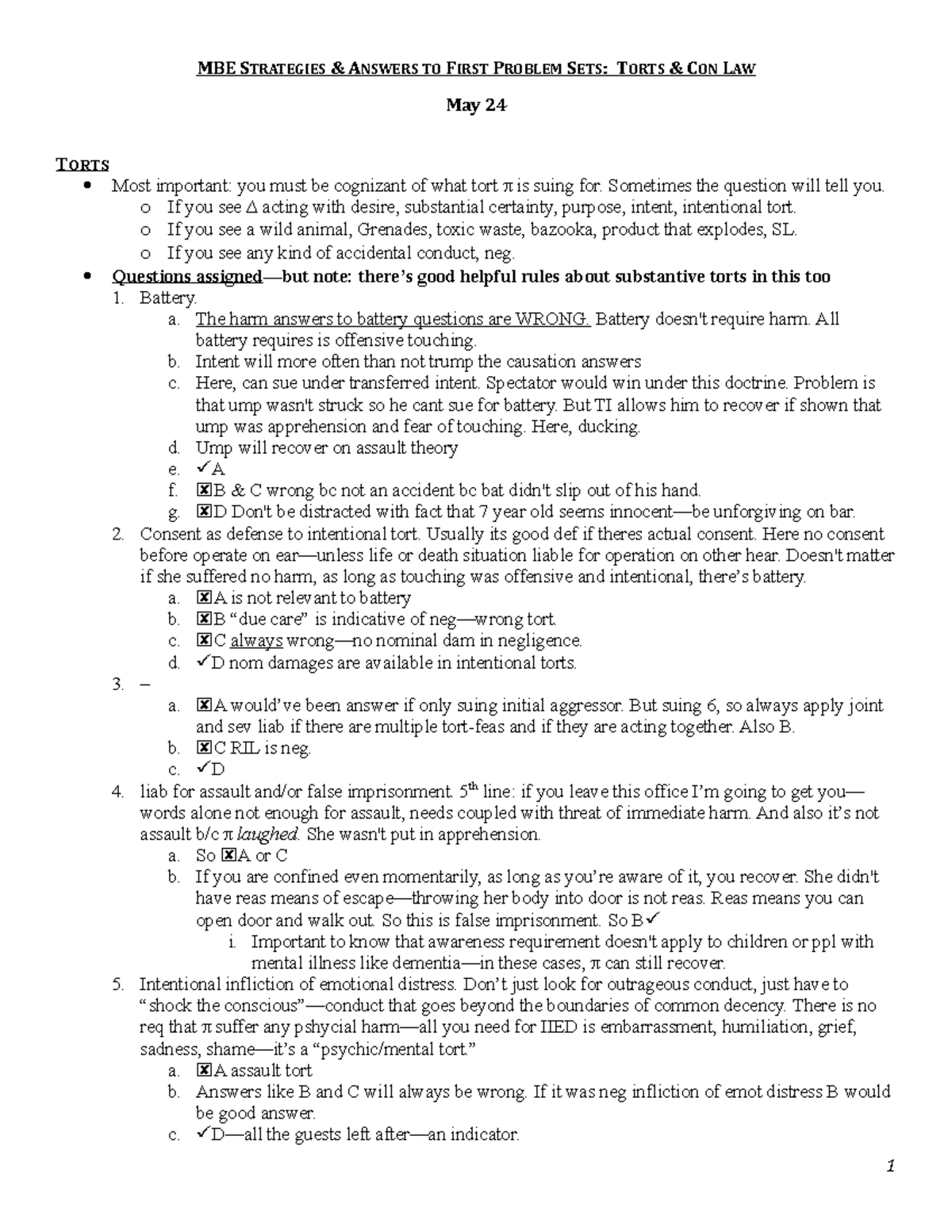 MBE Strategies-Torts & Con Law - MBE S TRATEGIES & ANSWERS TO FIRST ...