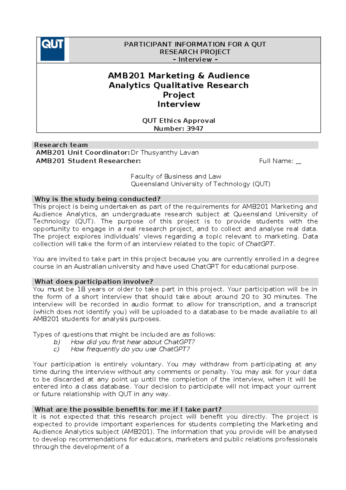 4. Part 2 - Consent form - Chat GPT V1-1 - PARTICIPANT INFORMATION FOR ...