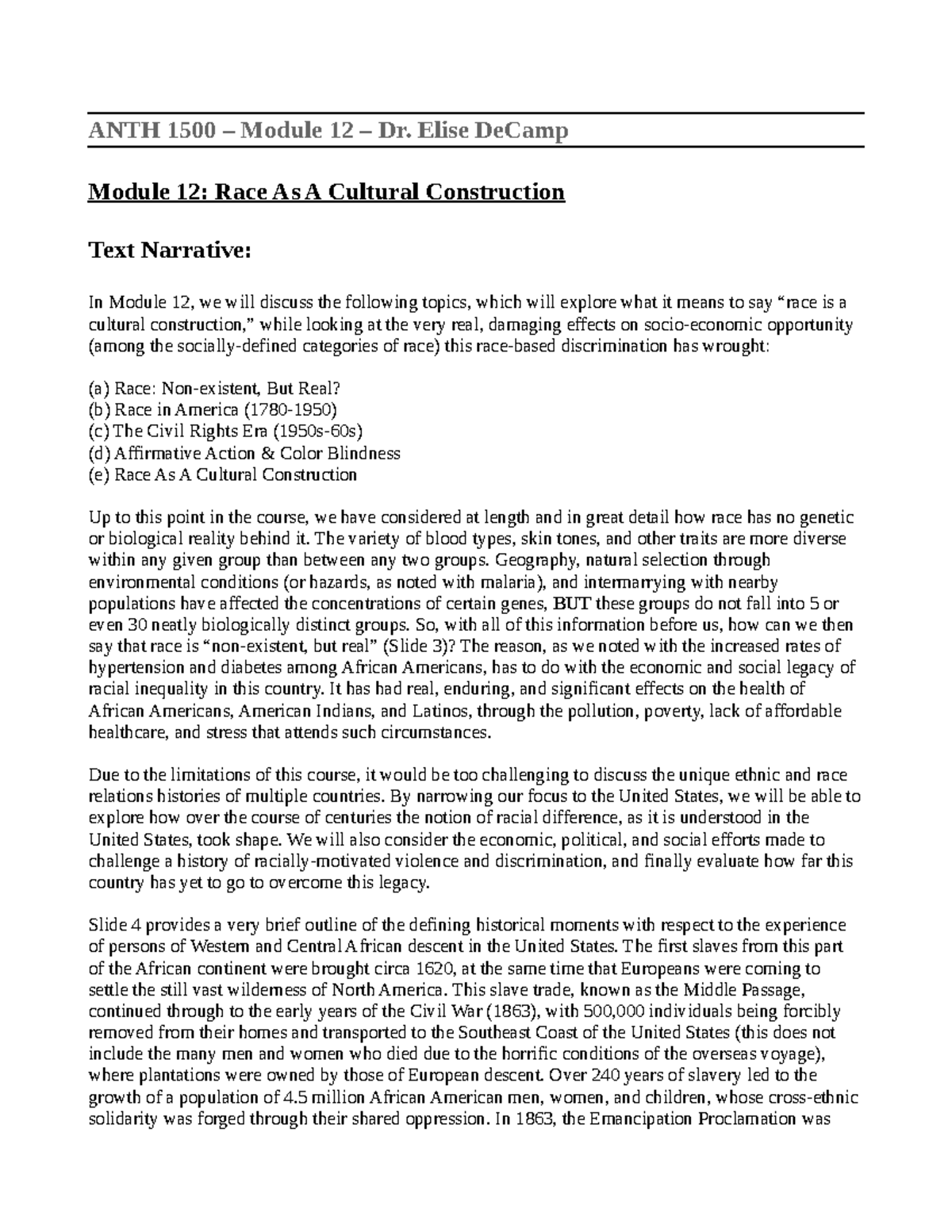 Module 12 Narrative - Dr.DeCamp - ANTH 1500 – Module 12 – Dr. Elise ...