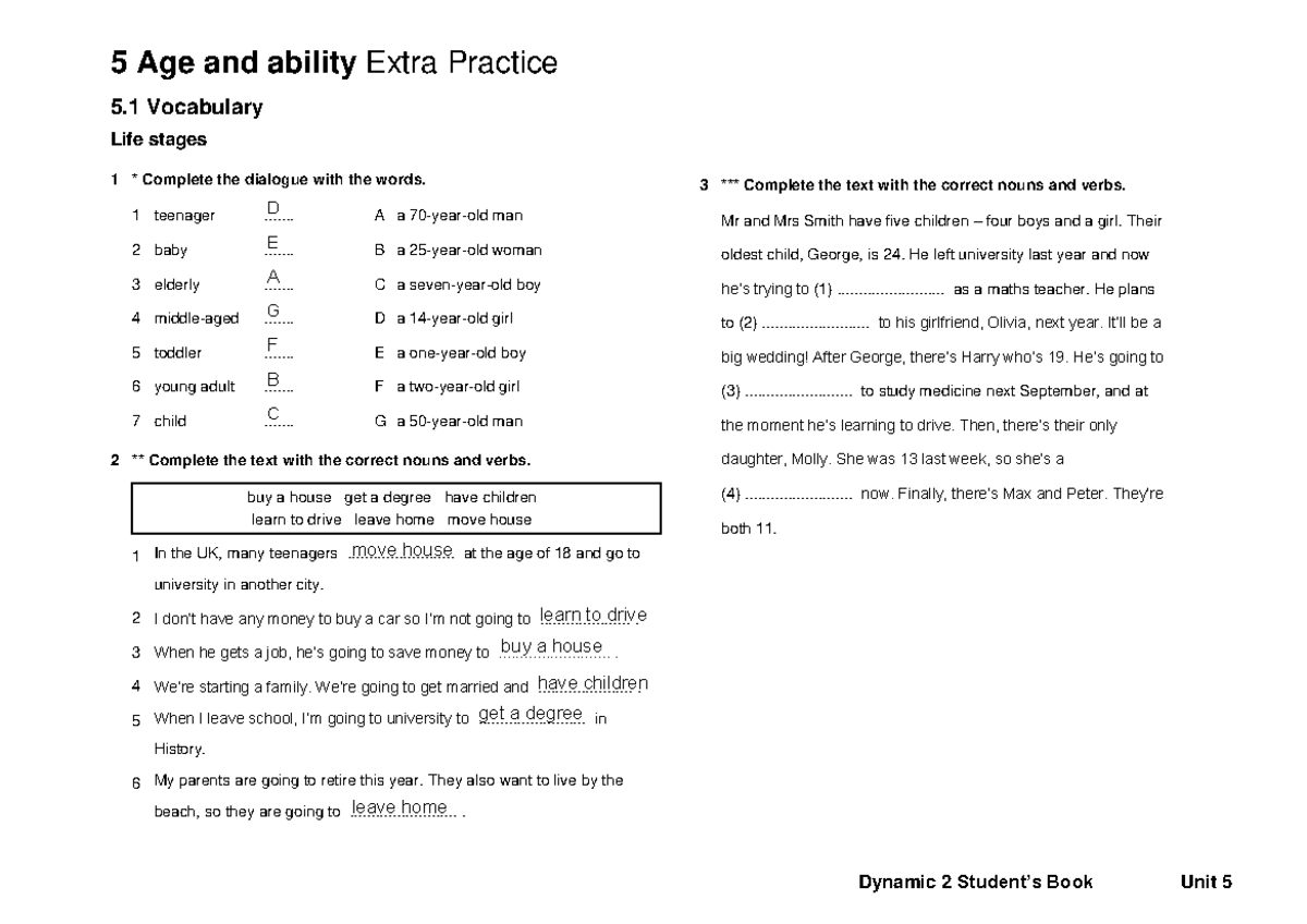 5.1unit5 vocabulary practice - 5 Age and ability Extra Practice Dynamic ...