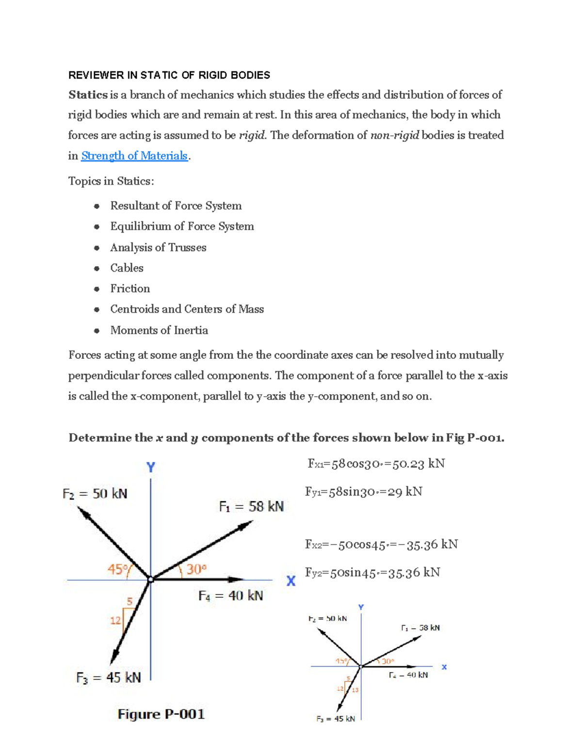 Static of Rigid bodies - REVIEWER IN STATIC OF RIGID BODIES Statics is ...
