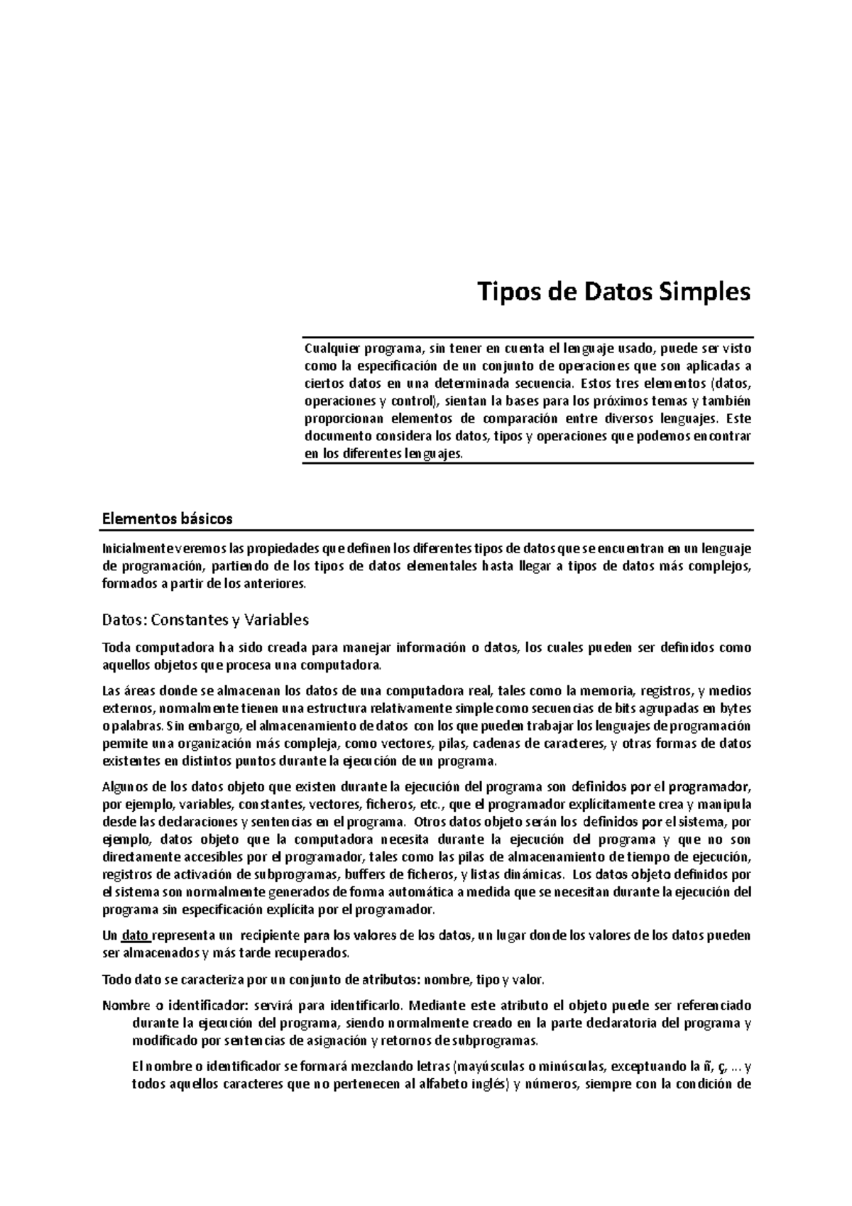 Tipos Datos - Tipos de Datos Simples Cualquier programa, sin tener en ...