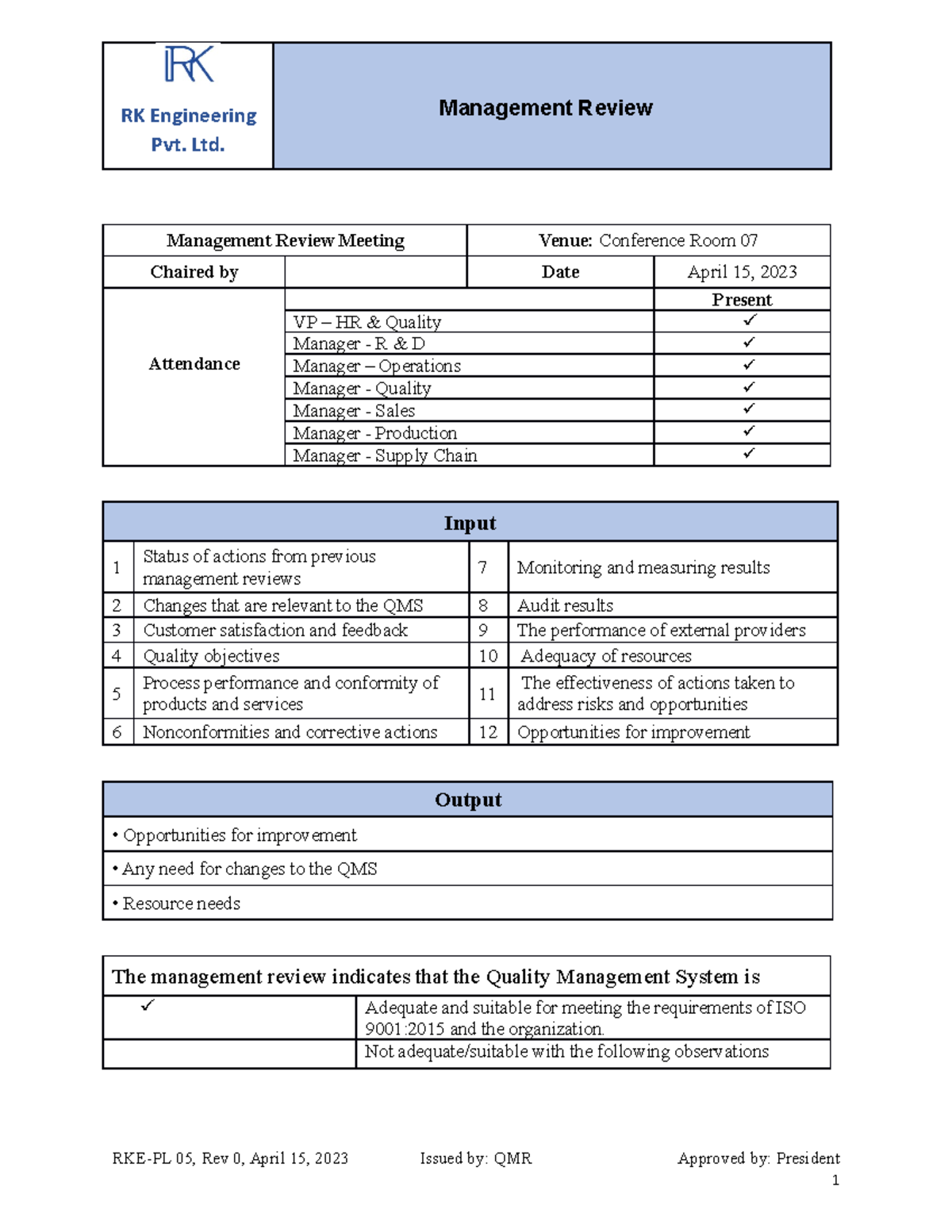 Management Review - RK Engineering Pvt. Ltd. Management Review Meeting ...