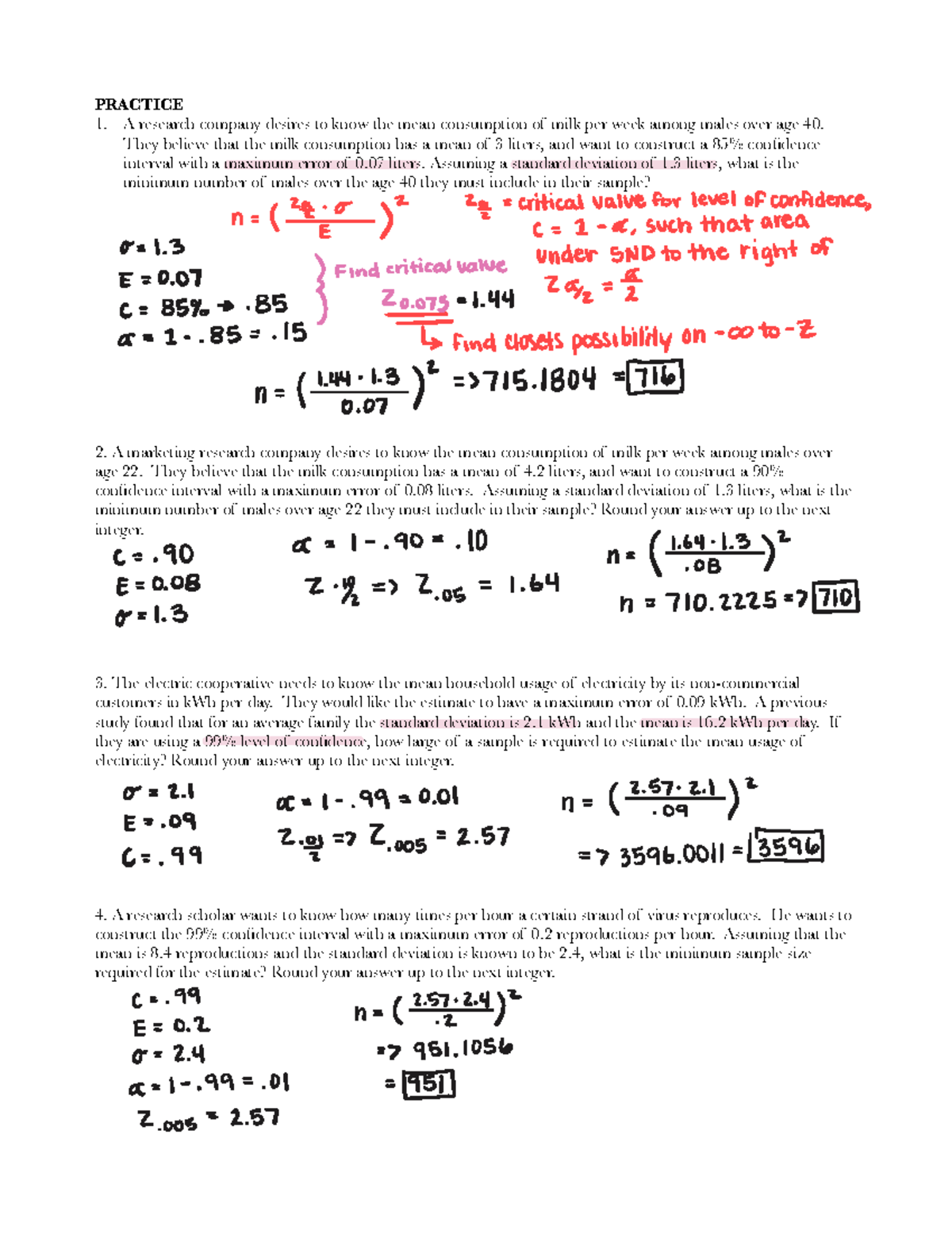 8.1 Estimating Population Means - PRACTICE A research company desires ...