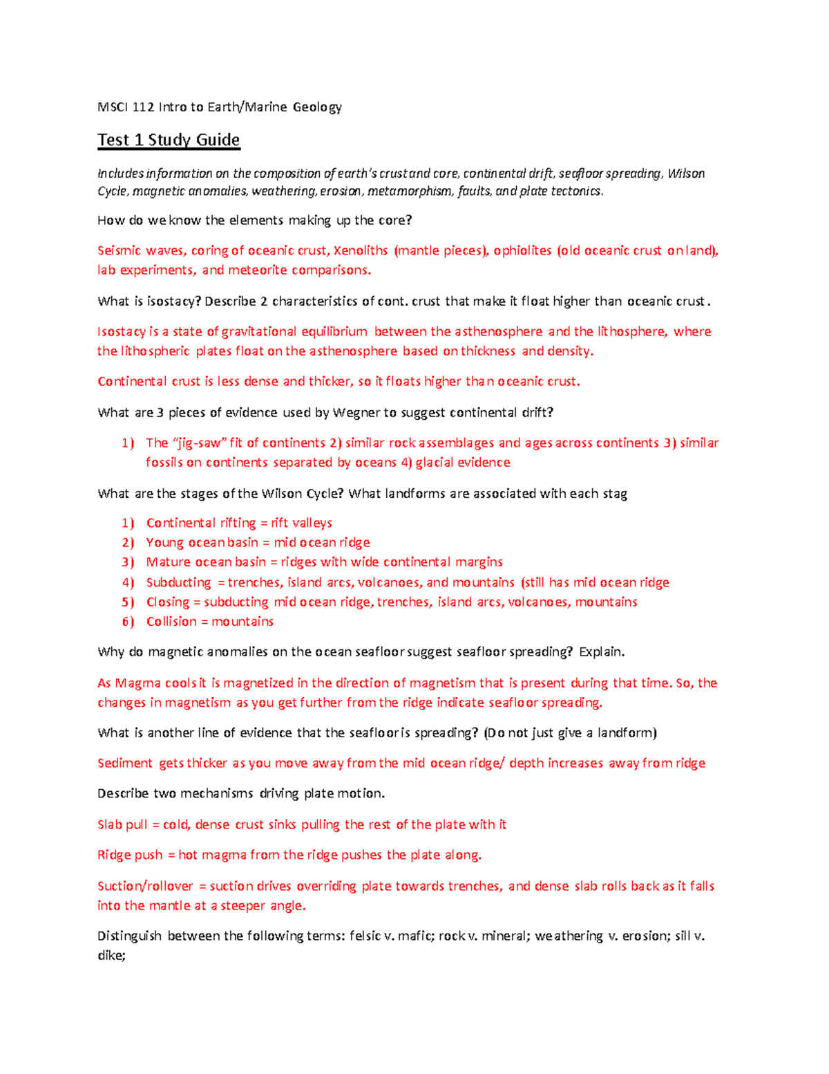 Marine geo Test 1 Study Guide - MSCI 112 Intro to Earth/Marine Geology ...