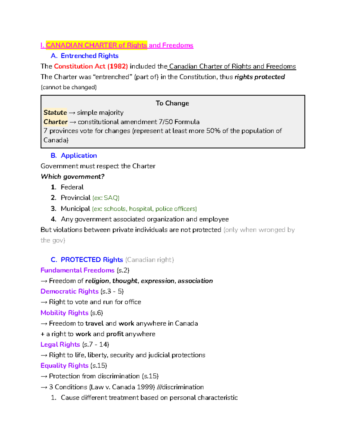 Canadian Charter of rights and freedoms - I. CANADIAN CHARTER of Rights ...