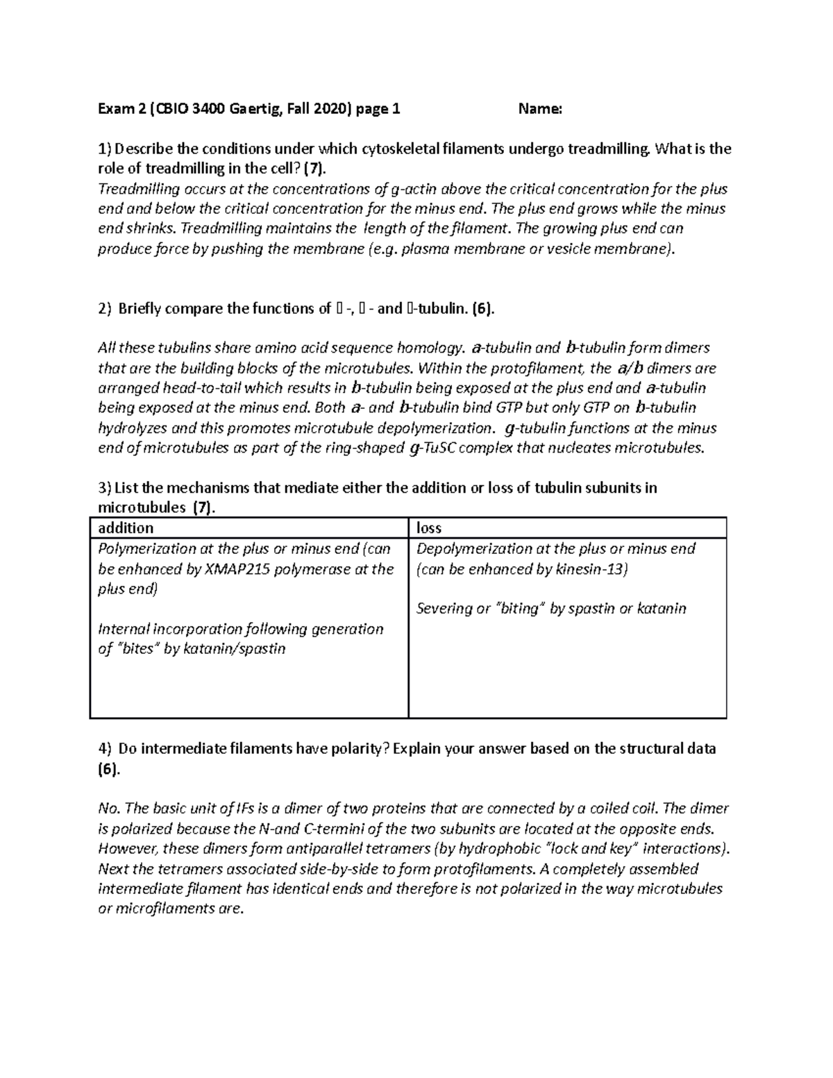 Exam3 Fall2020 answers - Exam 2 (CBIO 3400 Gaertig, Fall 2020) page 1 ...