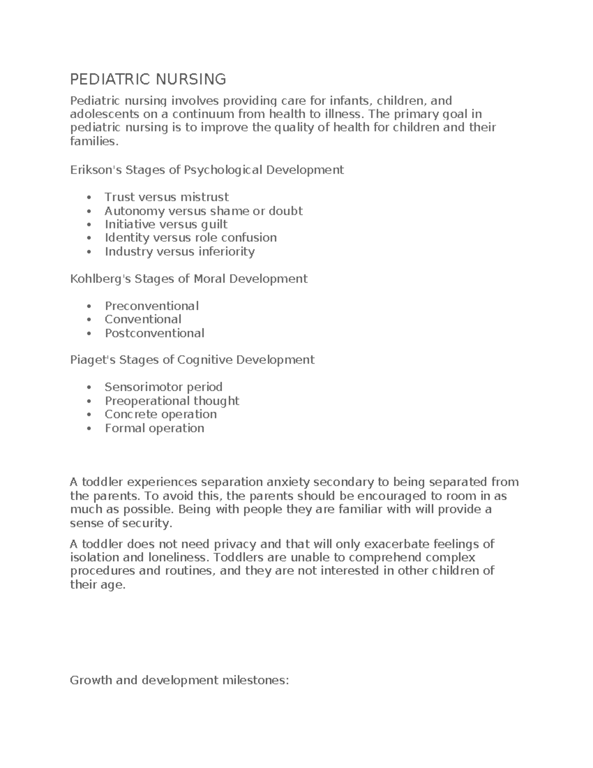 Peds Edapt Week 1 - PEDIATRIC NURSING Pediatric nursing involves ...