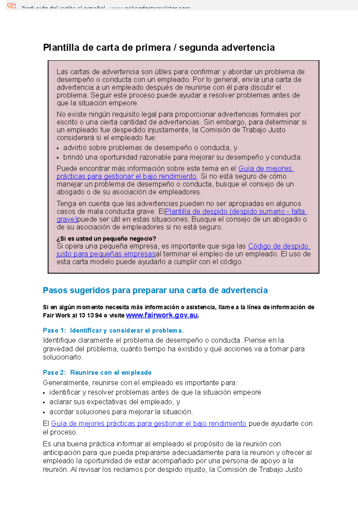 First warning letter template - Plantilla de carta de primera / segunda ...