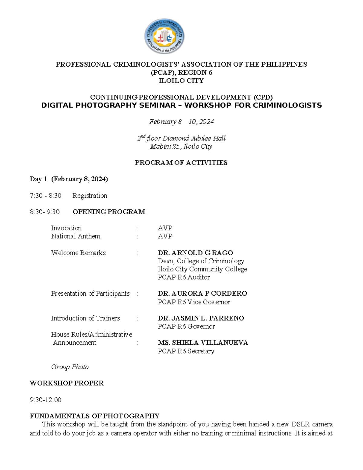 CPD-Iloilo-Program - PROFESSIONAL CRIMINOLOGISTS’ ASSOCIATION OF THE ...