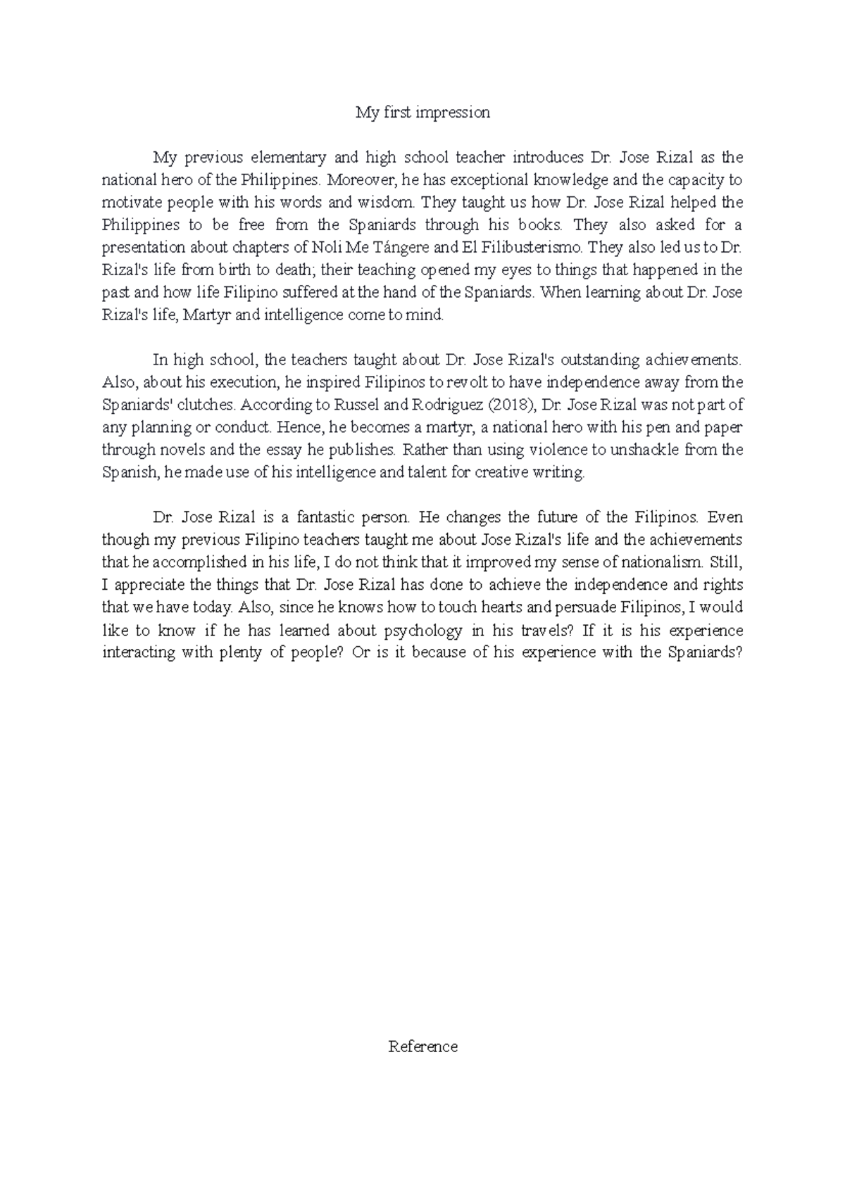 My First Impression - My first impression My previous elementary and ...