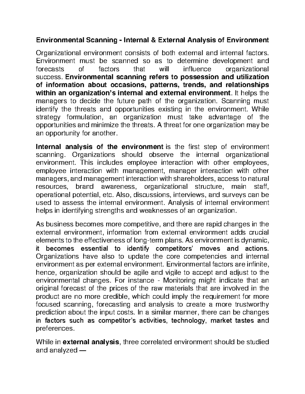 Environmental Scanning - Internal & External Analysis of Environment ...