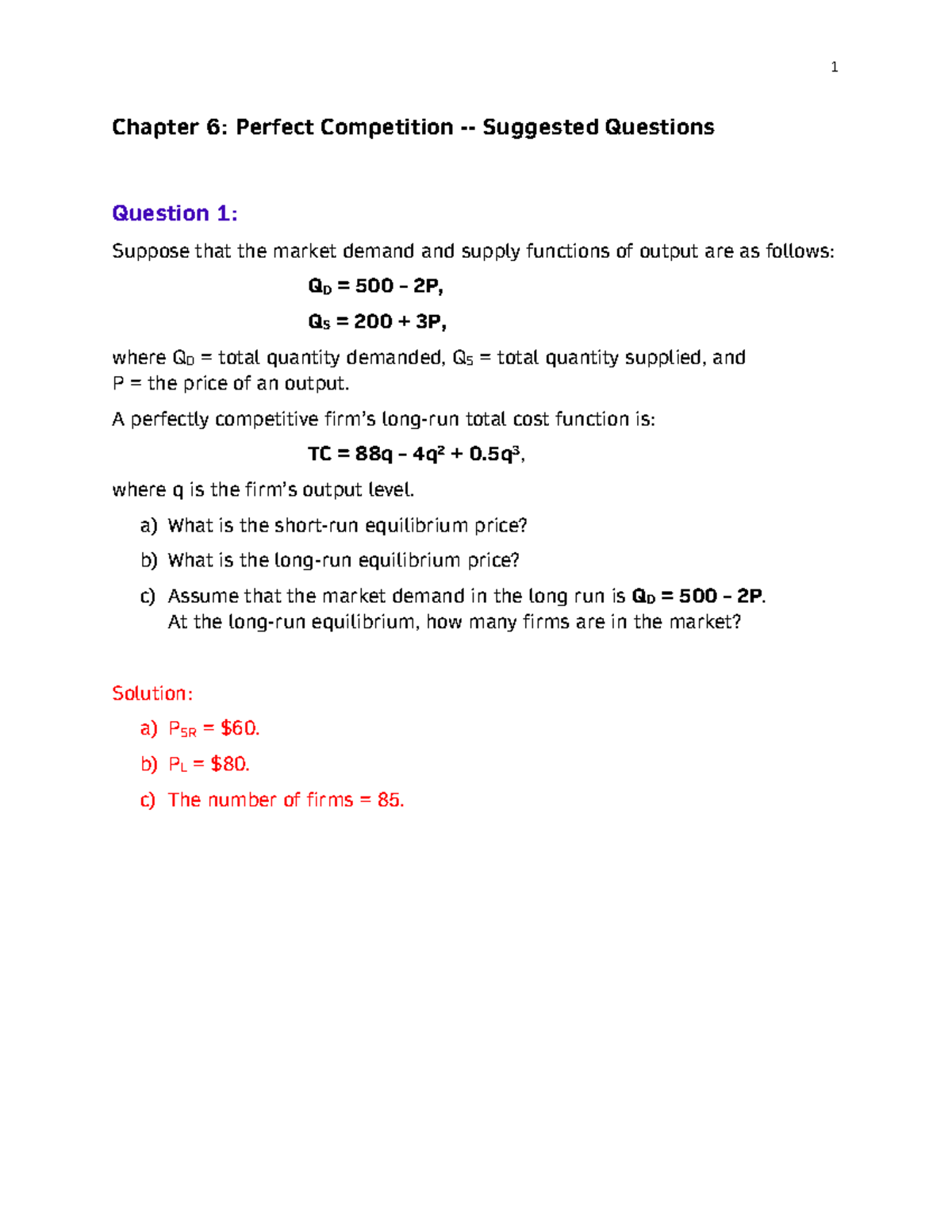 MGCR293 Ch6 Q&A - Chapter 6 : Perfect Competition - Suggested Questions ...